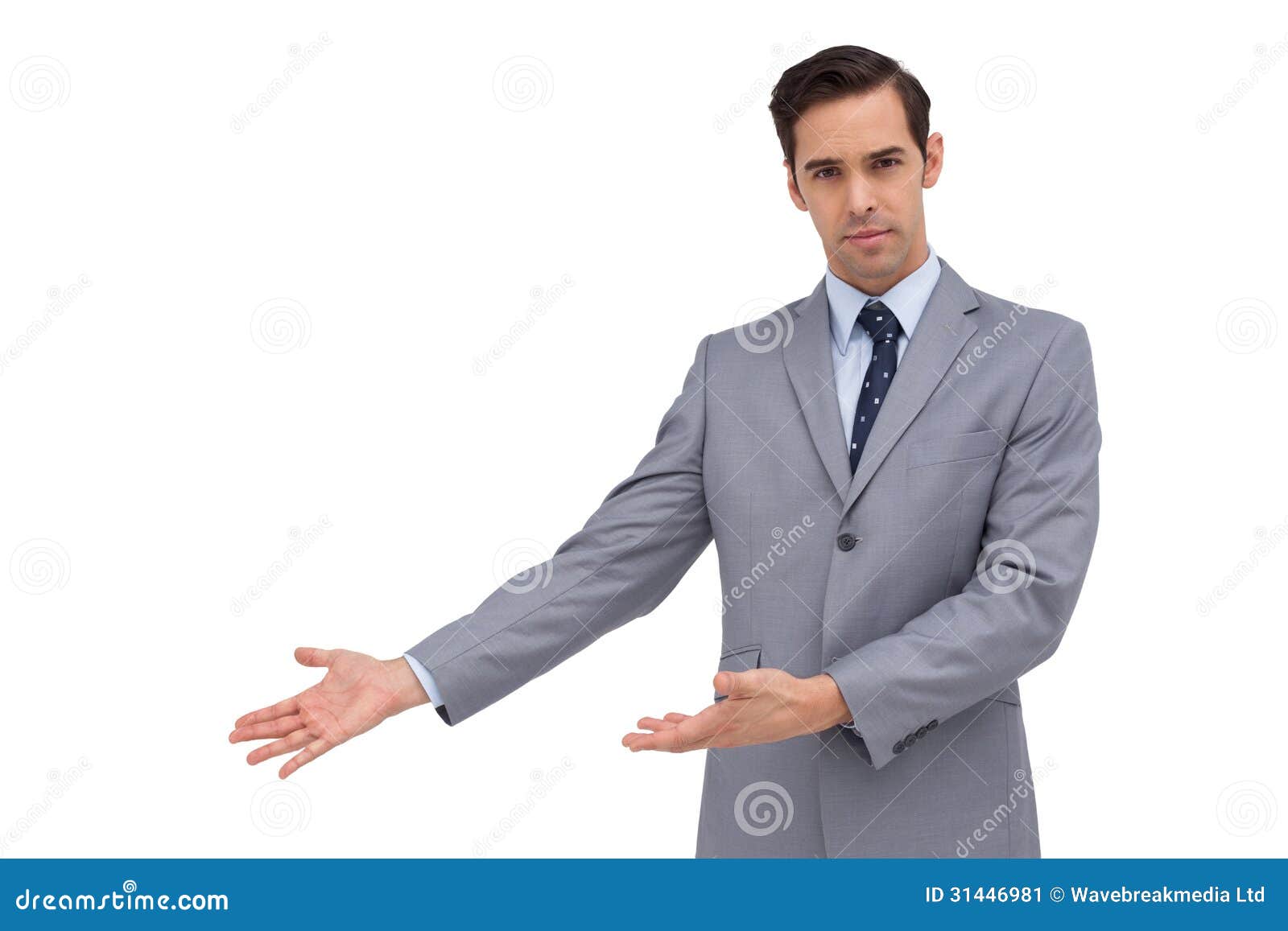 Serious Businessman Giving a Presentation with His Hands Stock Image ...
