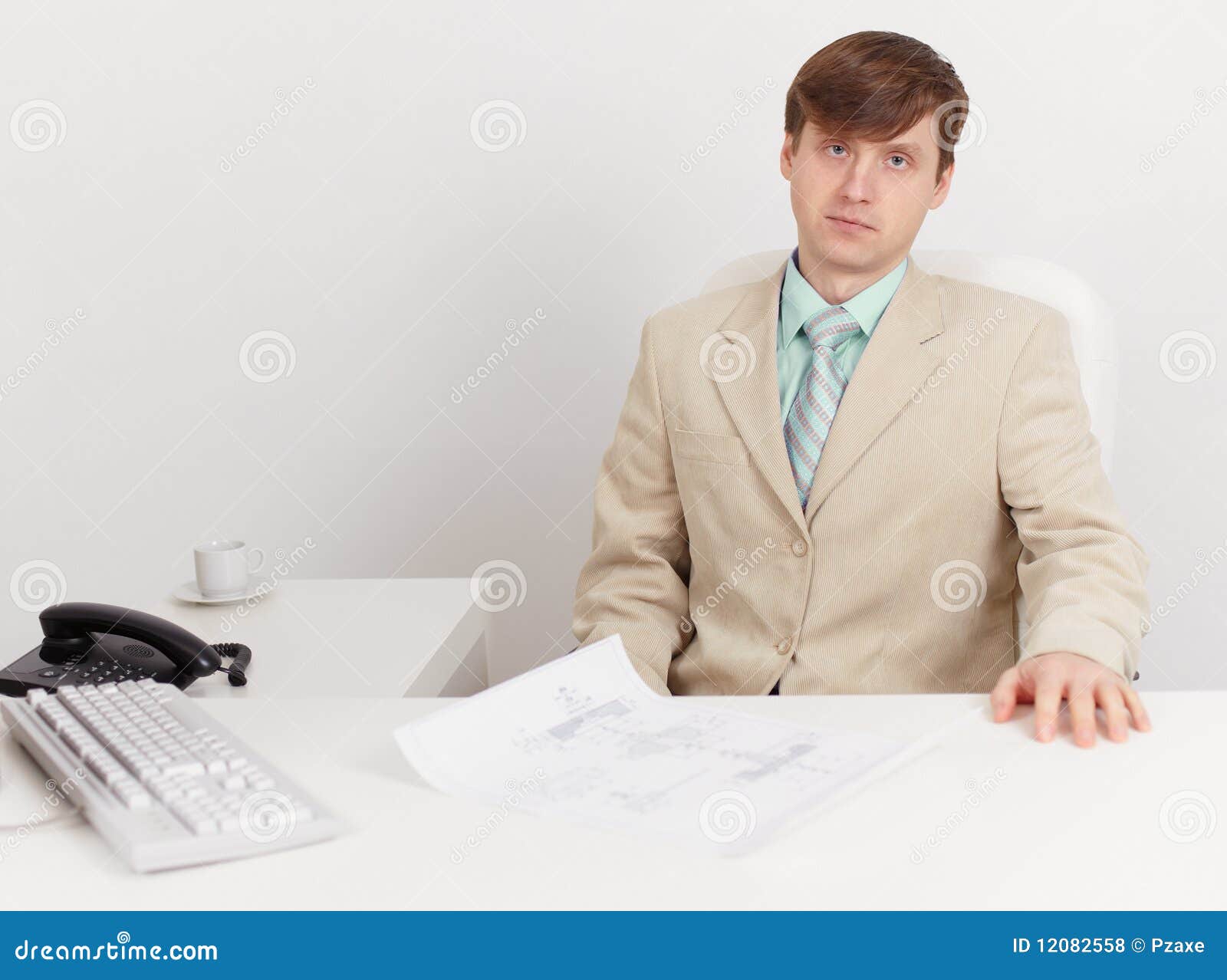 Serious Businessman Sits on Workplace at Office Stock Photo - Image of ...