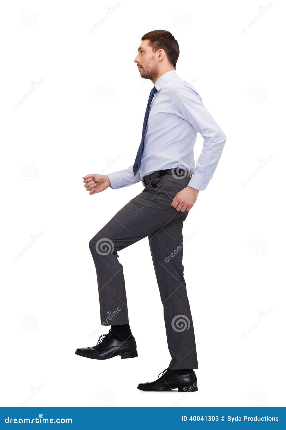 Serious Businessman Stepping on Imaginary Step Stock Image - Image of ...