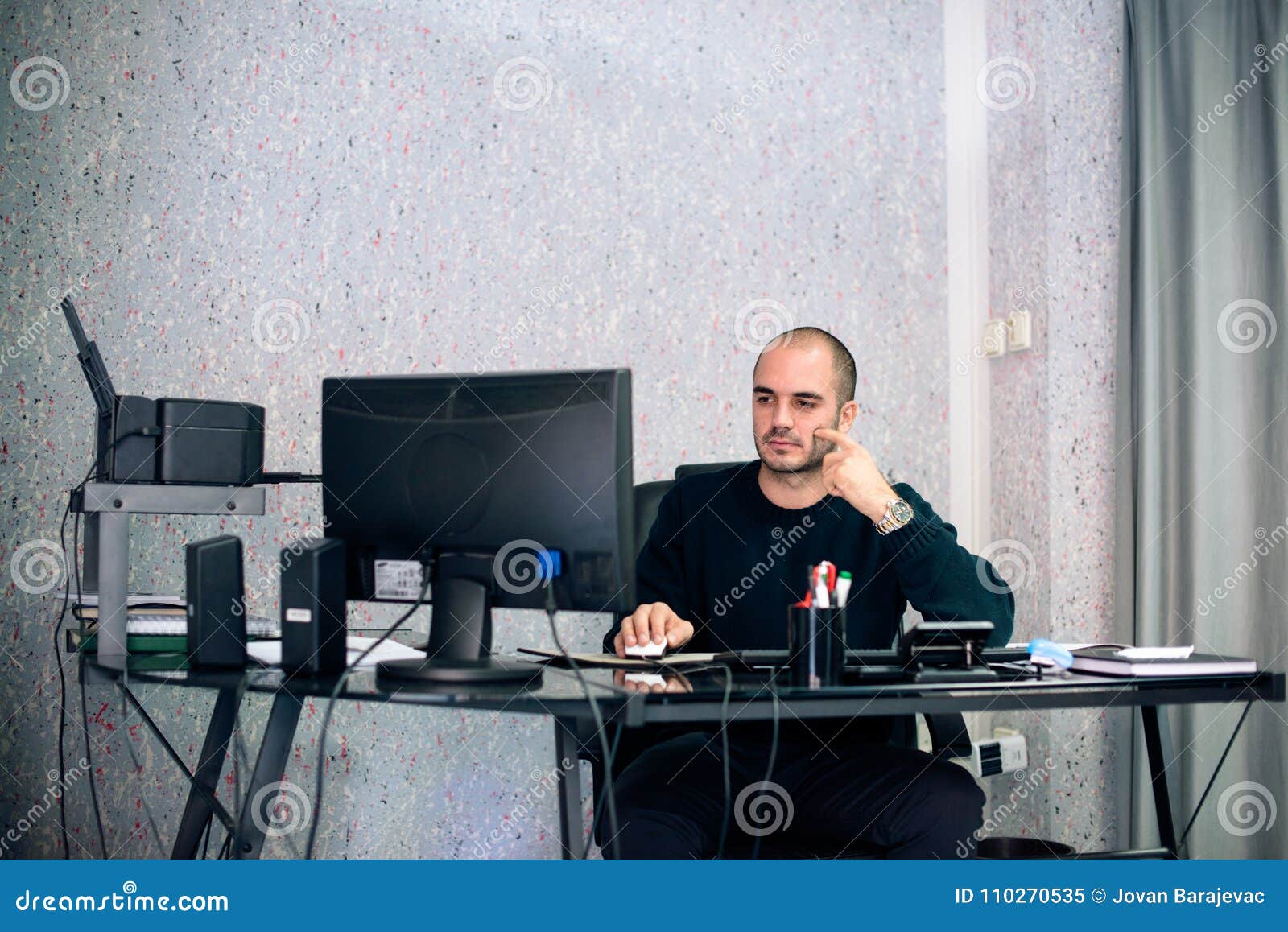 Serious Businessman at Work Stock Image - Image of container ...