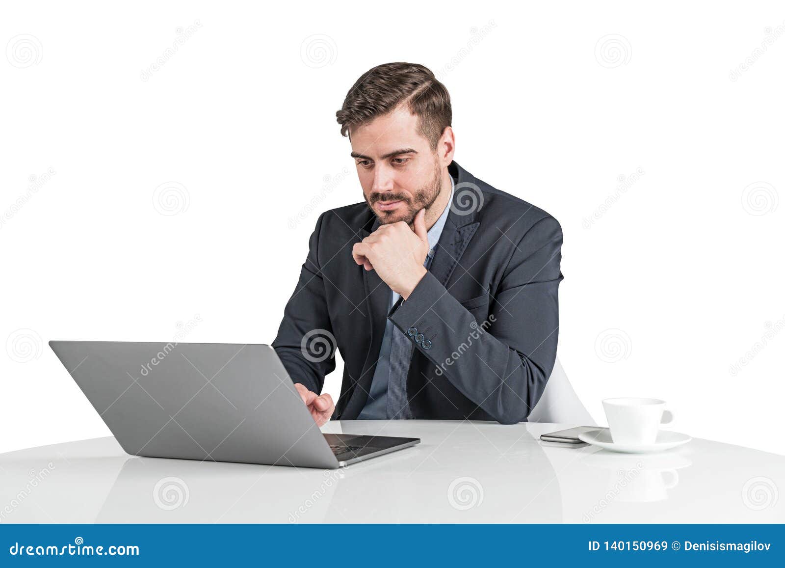 Serious Businessman Working with Laptop, Isolated Stock Image - Image ...