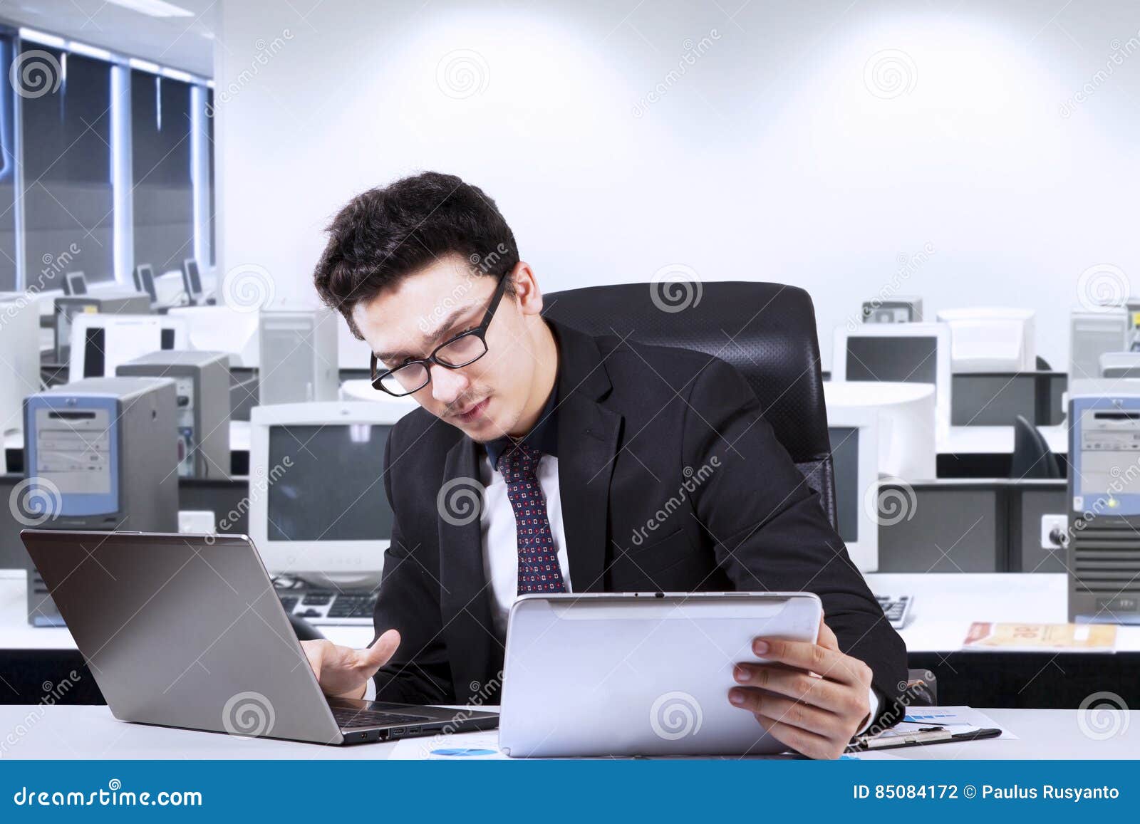 Serious Businessman Working in the Office Stock Photo - Image of ...