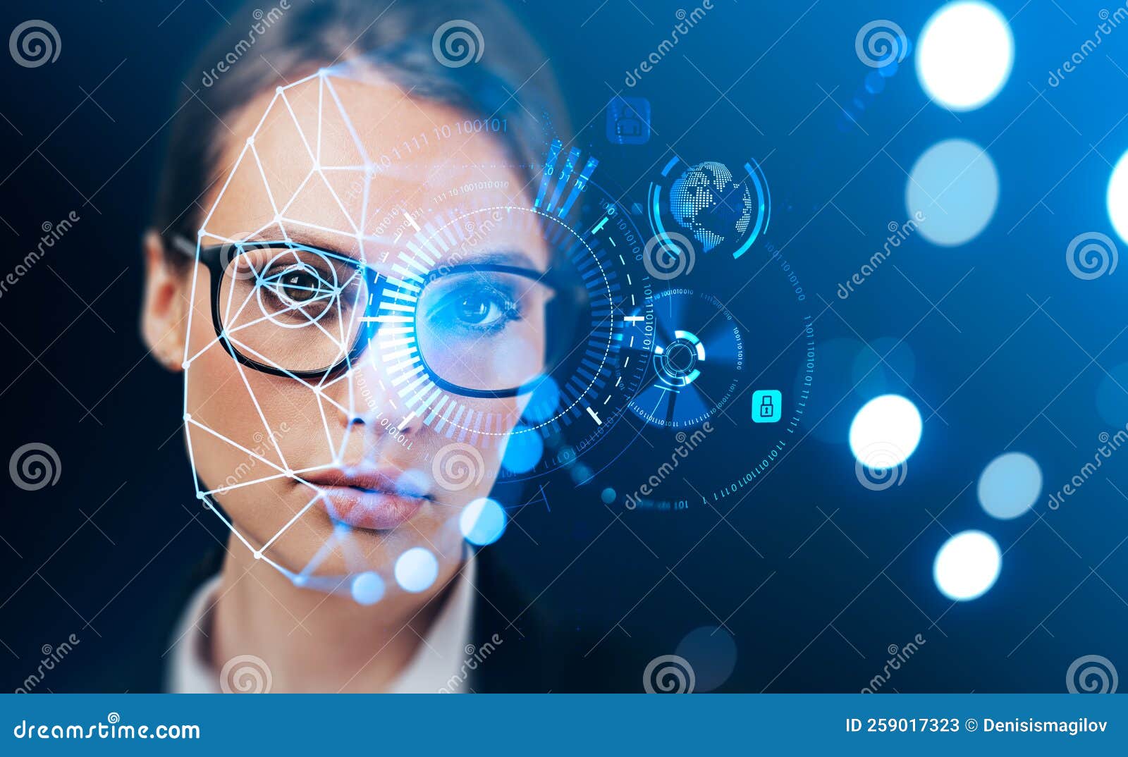 Serious Businesswoman with Facial Recognition, Digital Interface Stock ...