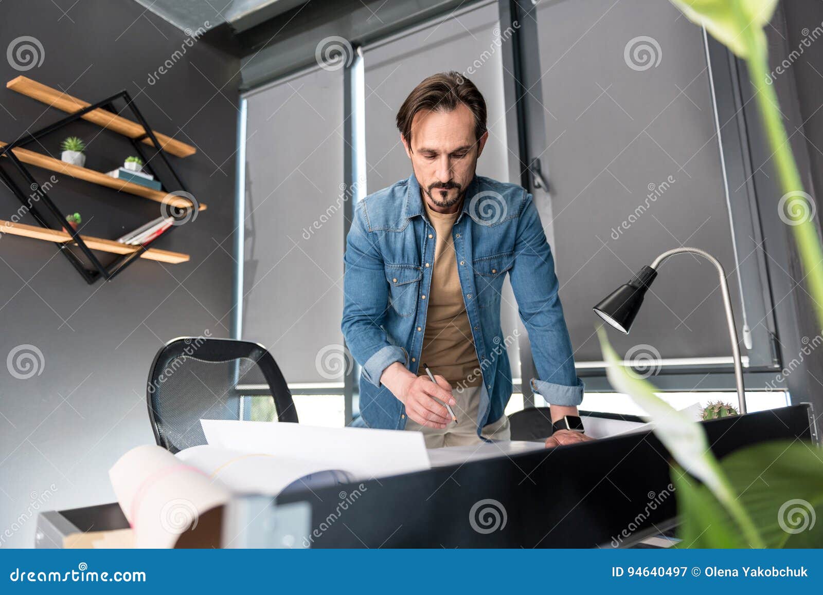 Serious Busy Man Working in Office Stock Image - Image of employee ...