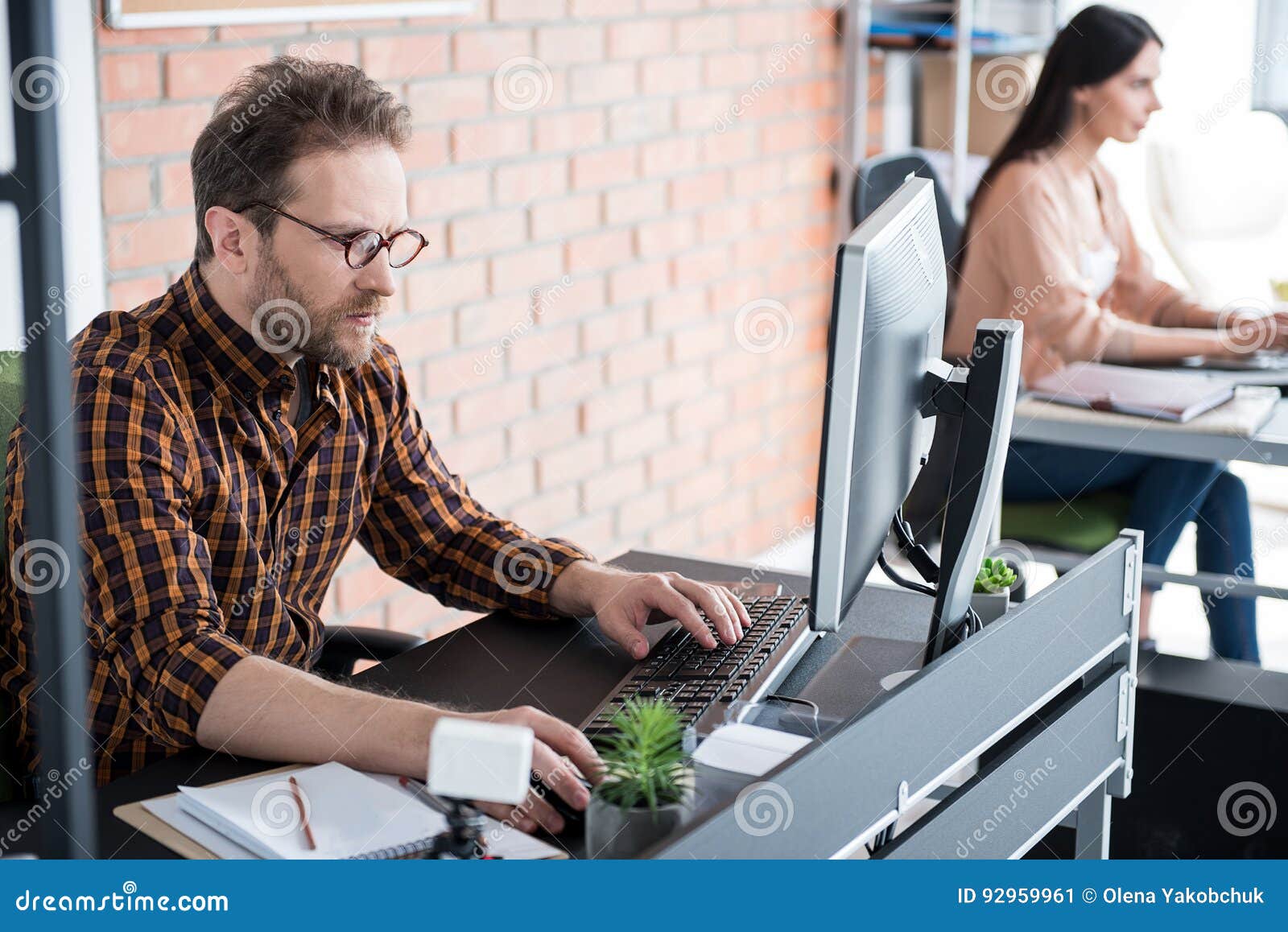Serious Busy Manager Absorbedly Working Stock Image - Image of ...