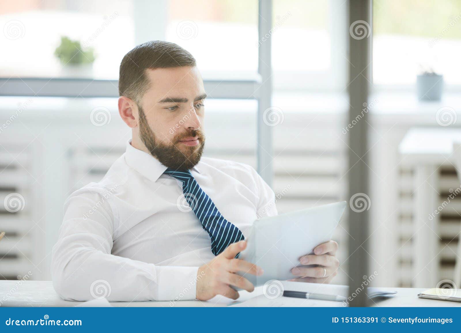 Busy Manager Using Tablet in Office Stock Image - Image of executive ...