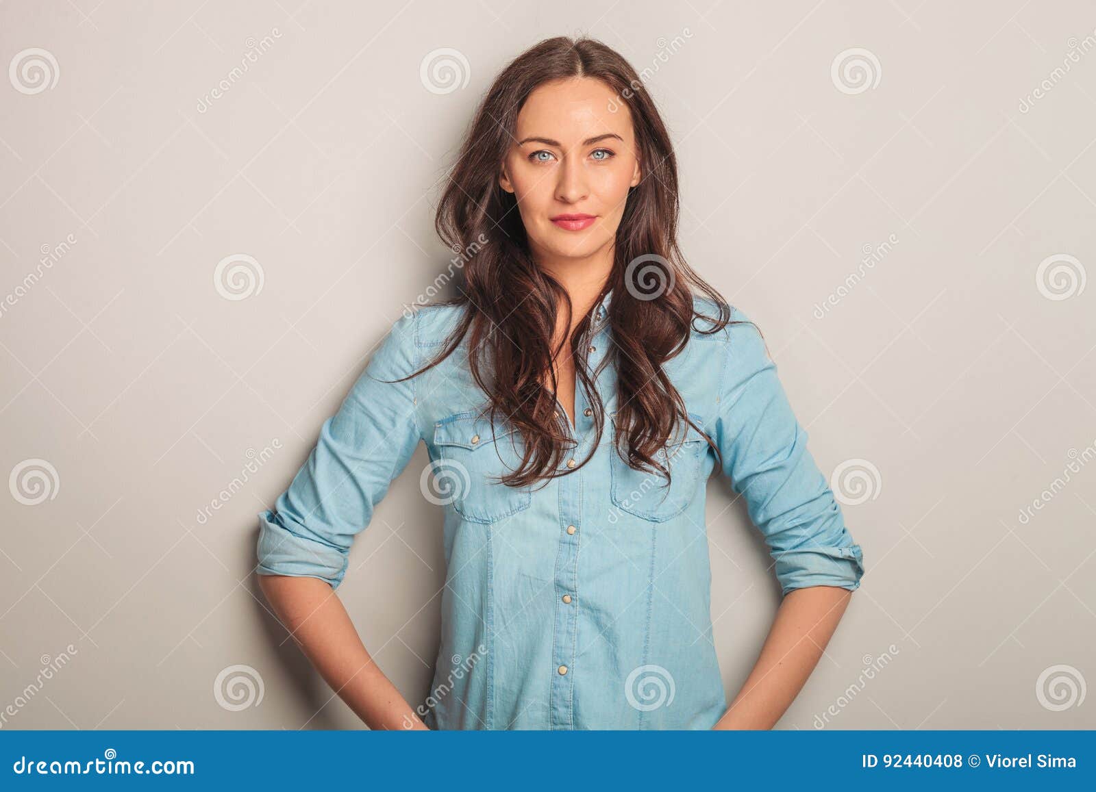 Serious Casual Woman Standing Stock Photo - Image of people, attractive ...