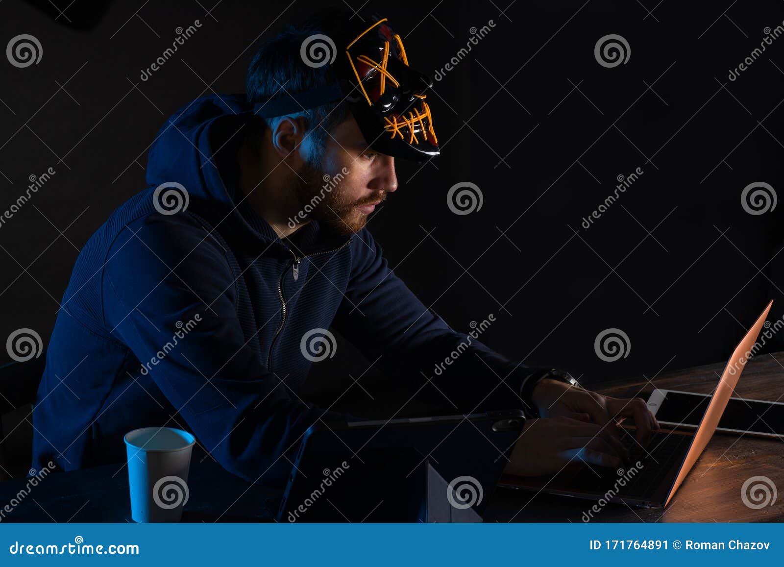Serious Hacker Male Isolated in Dark Space Stock Image - Image of ...