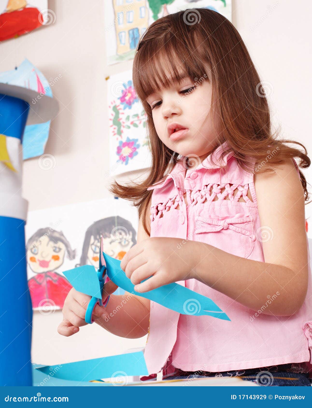 Serious Child Cutting Paper. Stock Image - Image of child, kindergarten ...