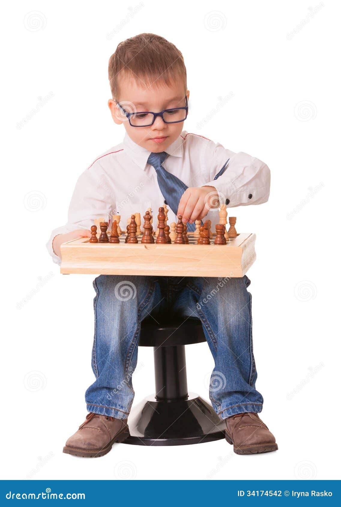 Serious Child Playing Chess Stock Photo - Image of background, game ...