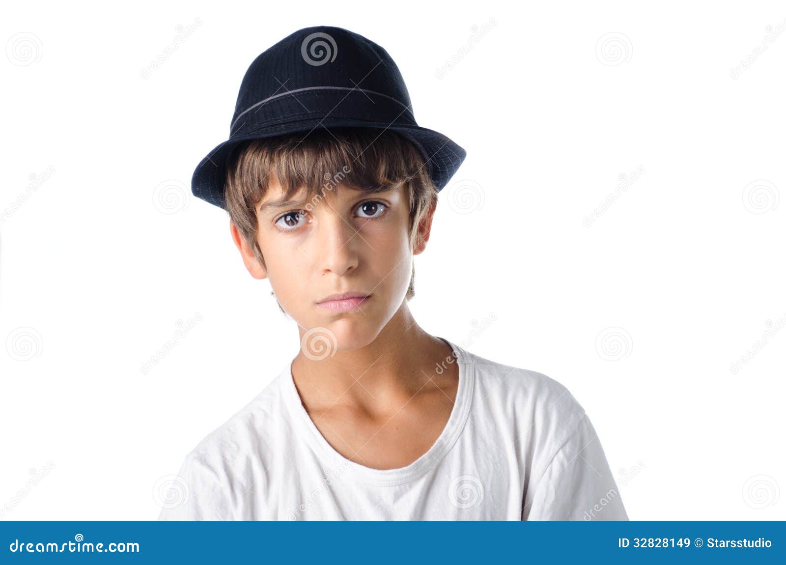Serious Child Wearing Fedora Hat Isolated Stock Image - Image of ...