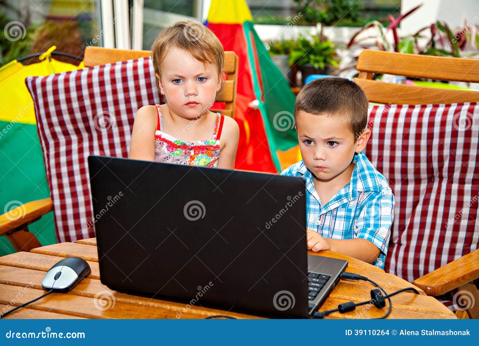 Serious Children with Laptop Stock Photo - Image of intelligence ...