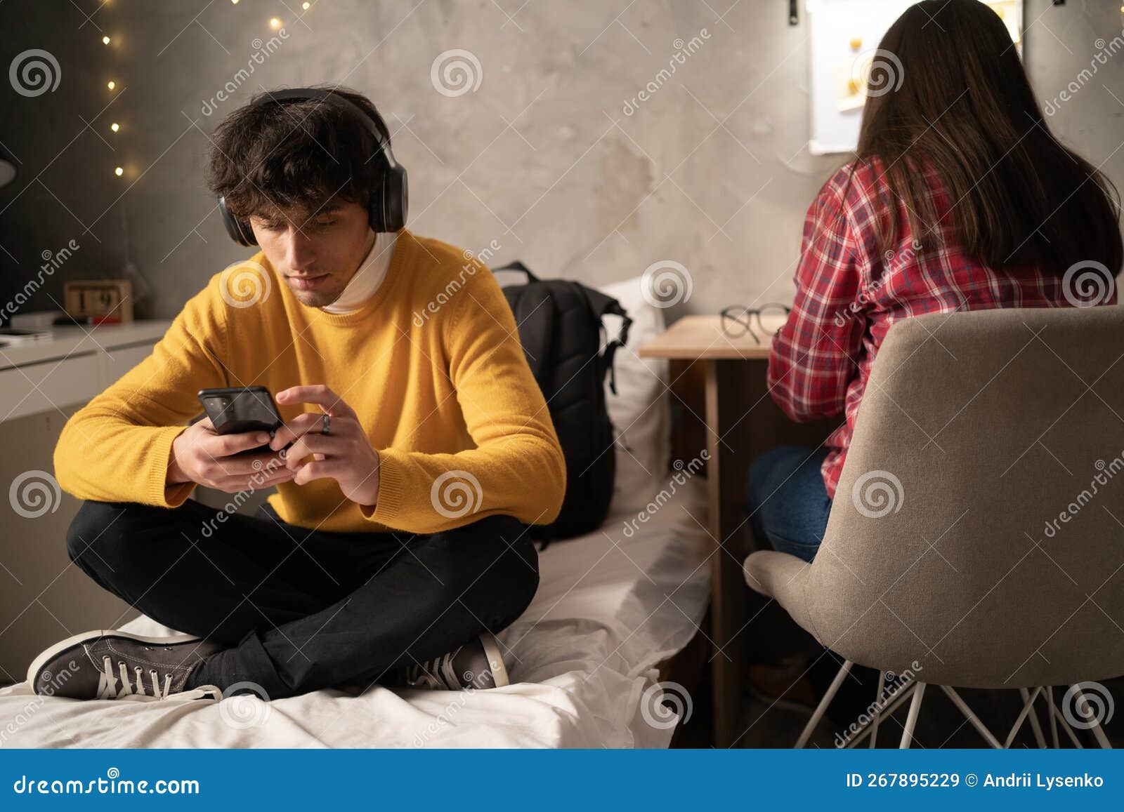 Serious College Students Studying in Dormitory Prepare for Exams. Stock ...