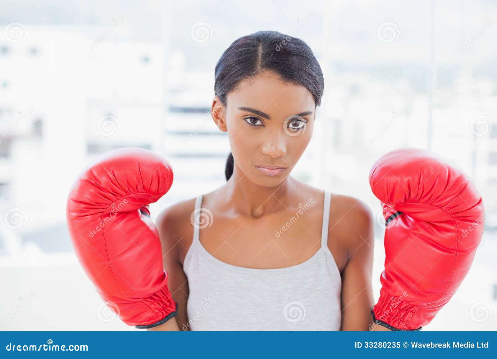 Serious Competitive Model with Boxing Gloves Posing Stock Image - Image ...