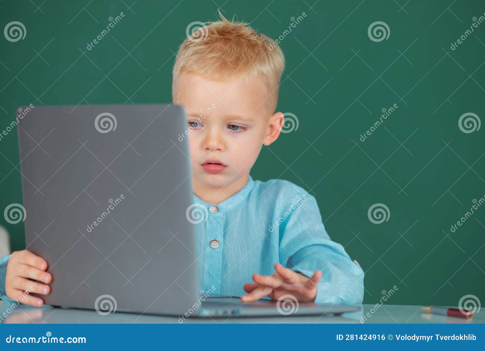 Serious Concentrate Kid Boy Learning Lesson at School, Making Homework ...