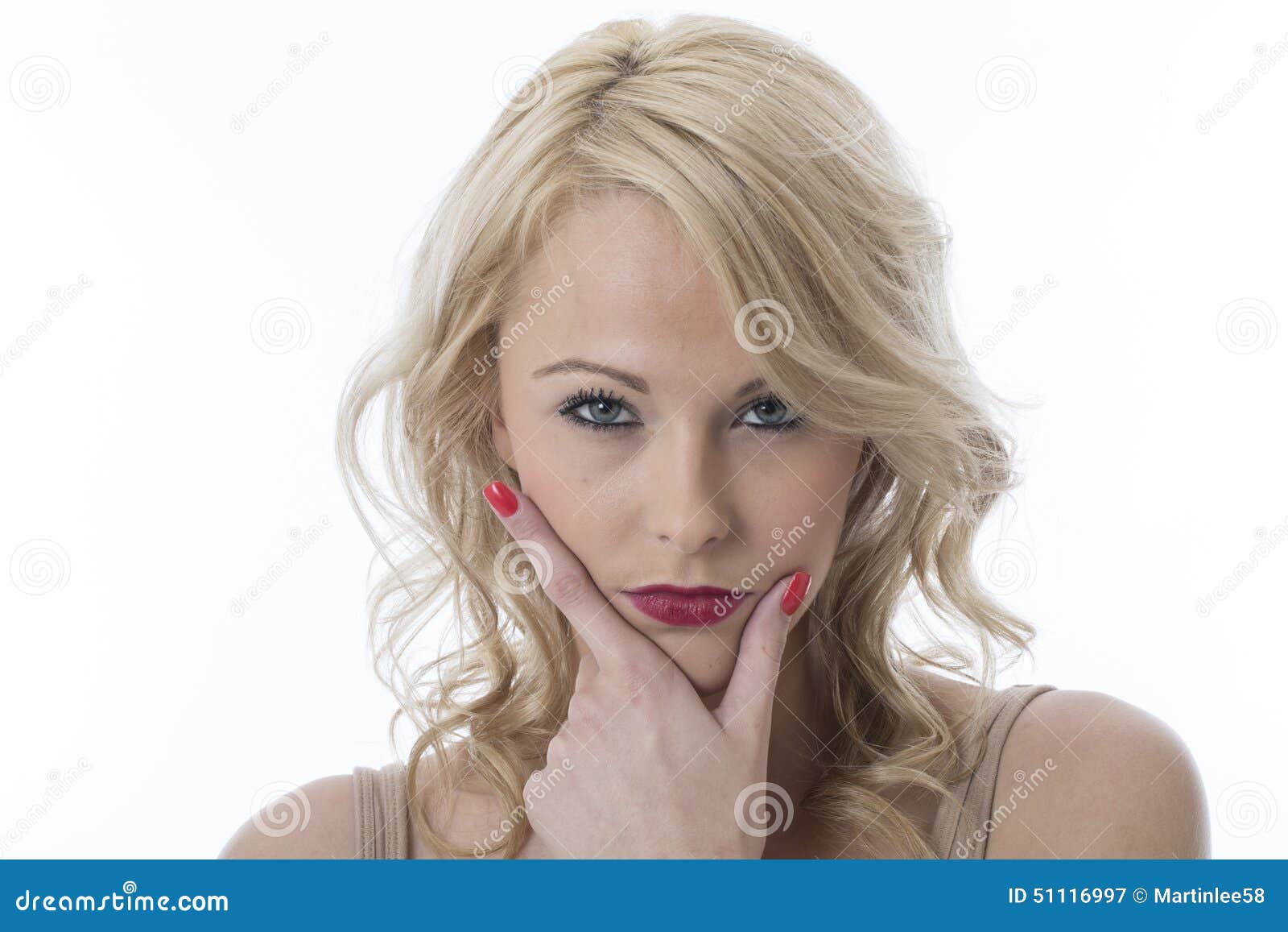 Serious Concerned Young Woman Thinking Stock Image - Image of facial ...