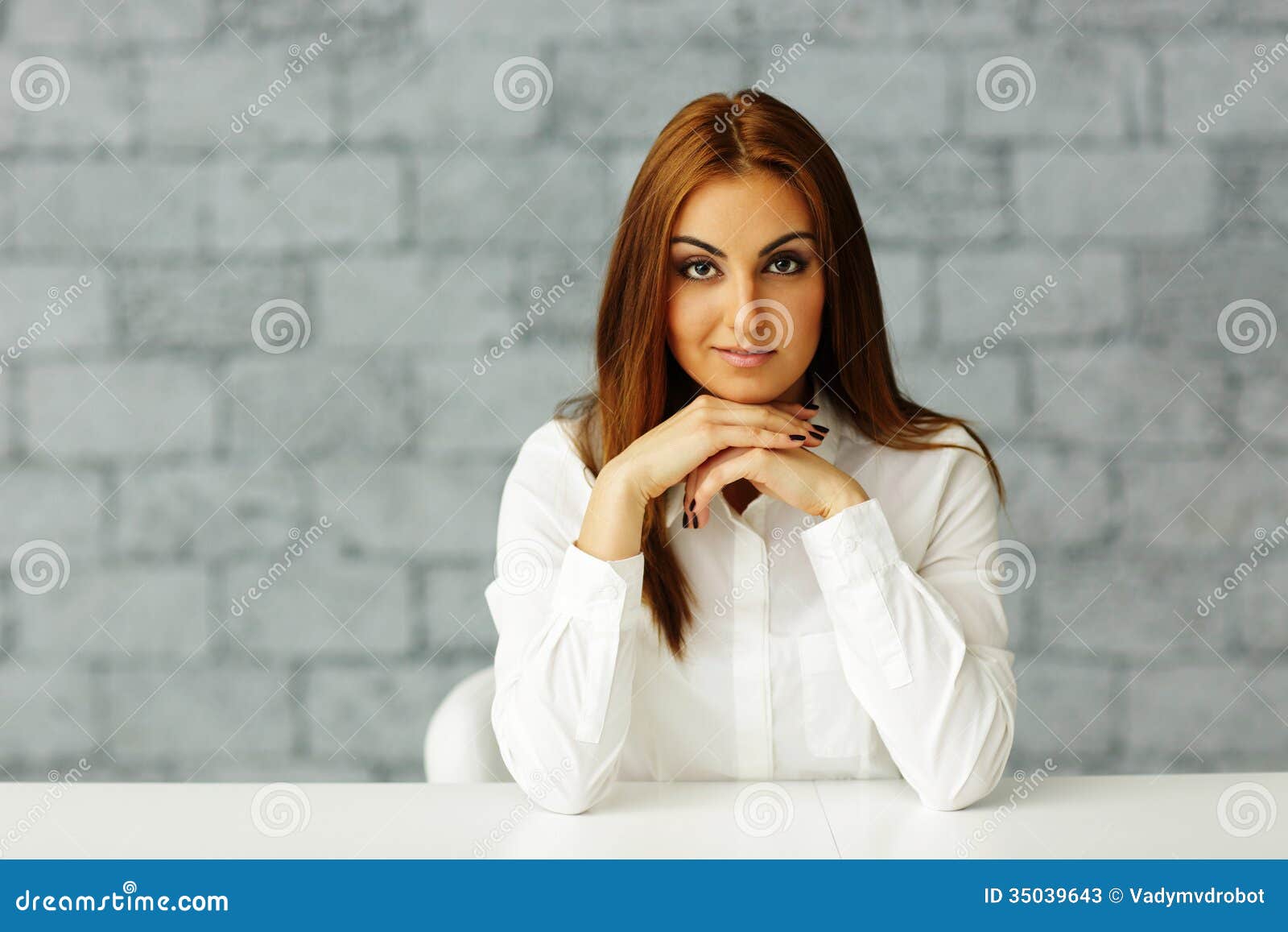 Serious Confident Businesswoman Sitting at the Table Stock Image ...