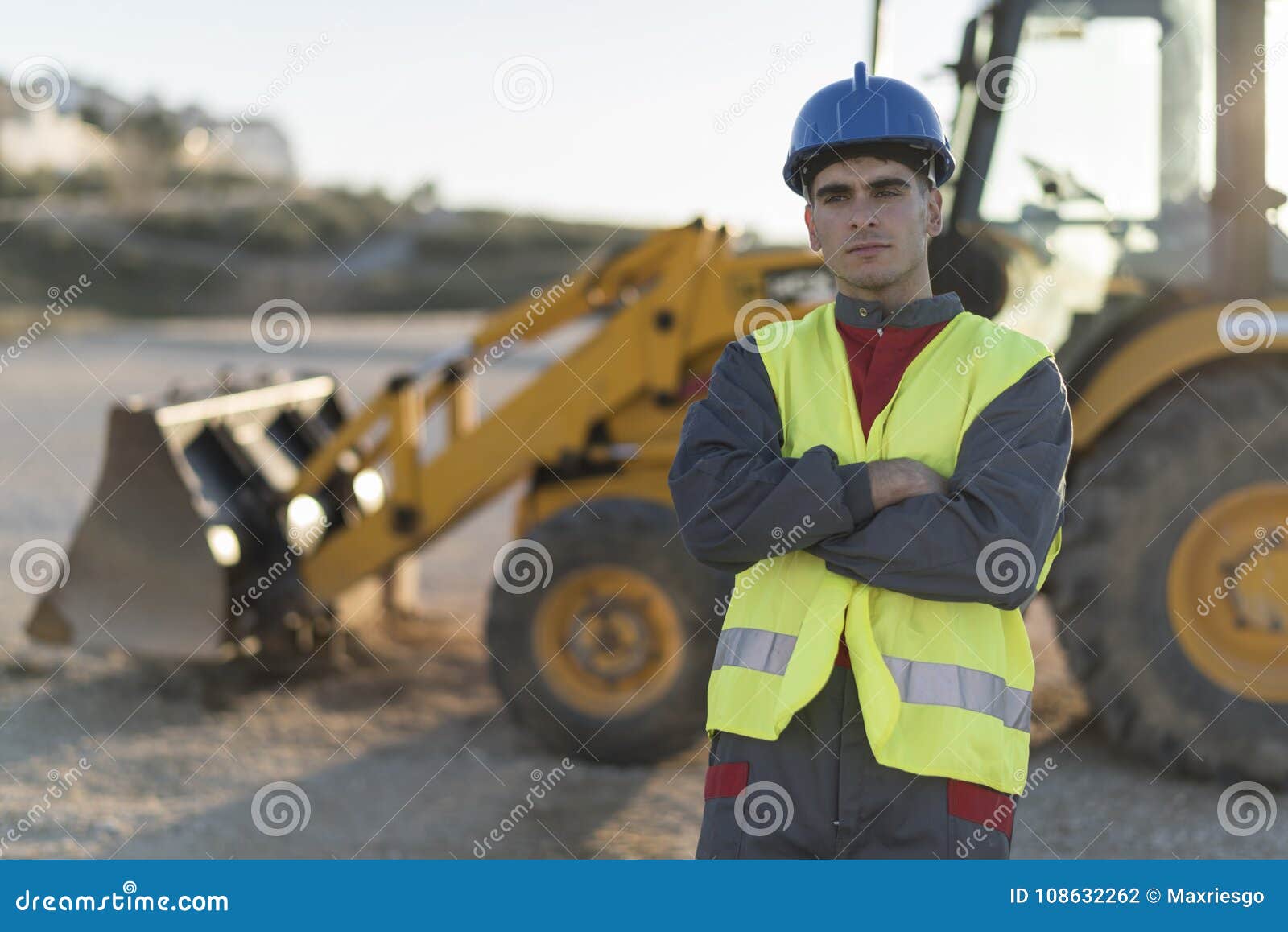Serious Construction Worker Posing Stock Photo - Image of helmet ...
