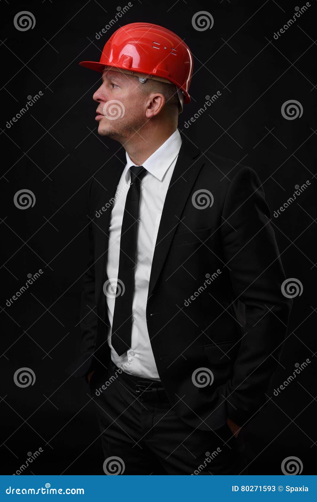 Serious Construction Worker in Red Helmet Stock Image - Image of heavy ...
