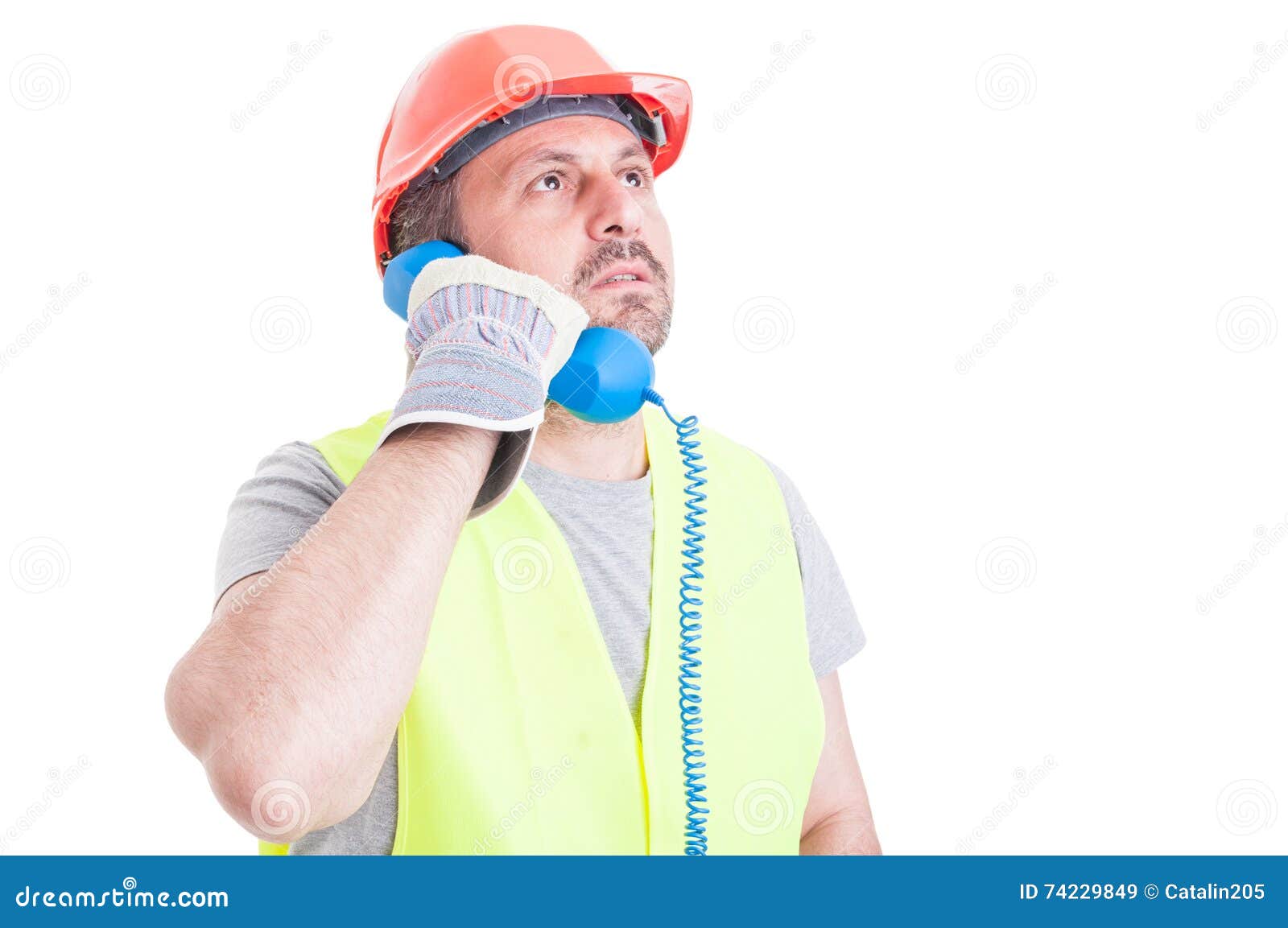 Serious Constructor Calling Someone To Solve Work Problem Stock Image ...