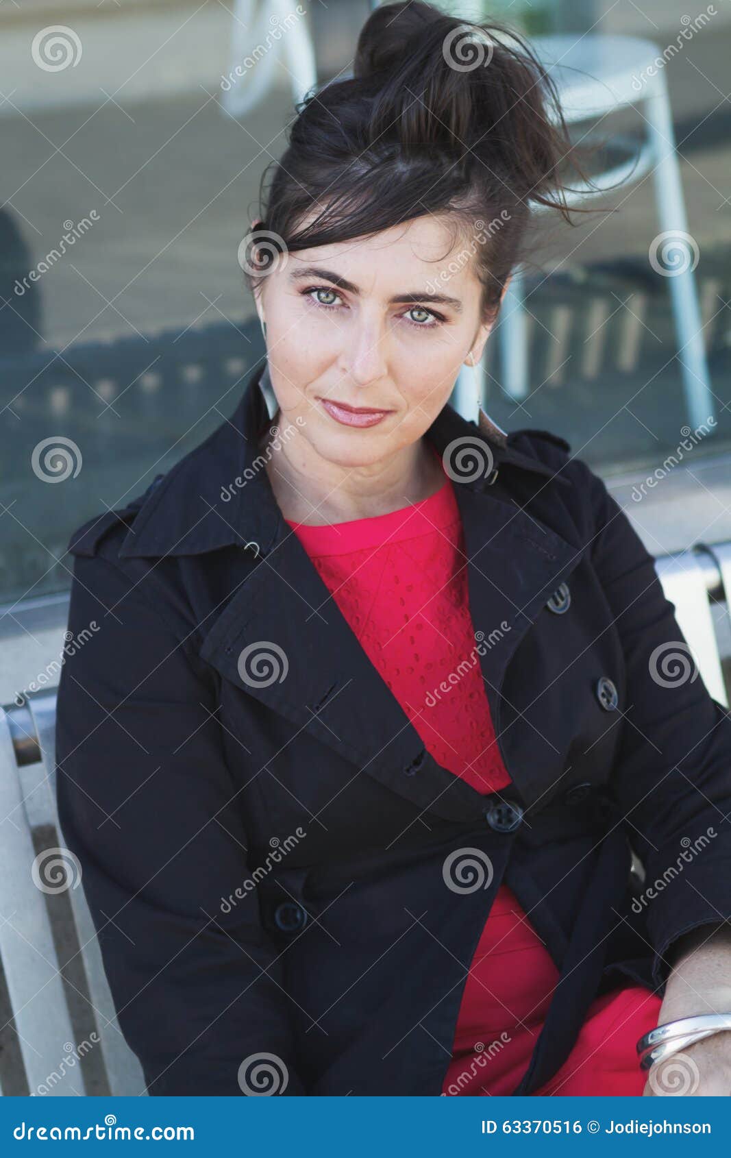 Serious Corporate Working Woman Sitting on Park Bench Stock Photo ...