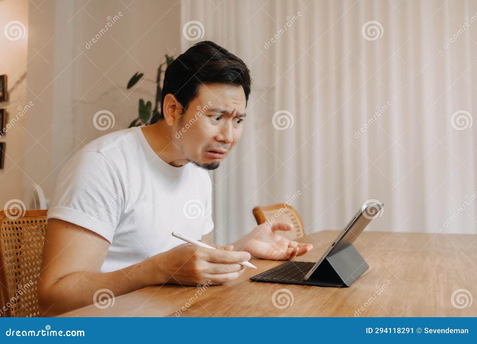 Serious and Crying Face of Man Working in the Cafe. Stock Image - Image ...