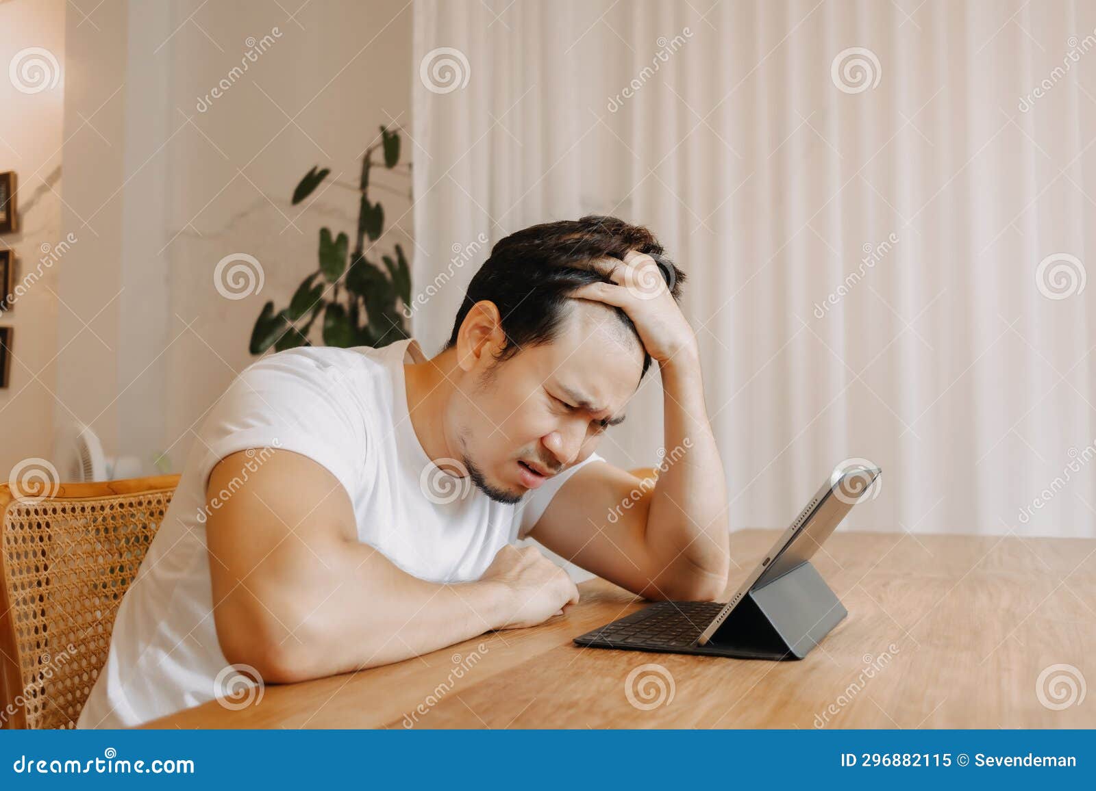 Serious and Crying Face of Man Working in the Cafe. Stock Image - Image ...