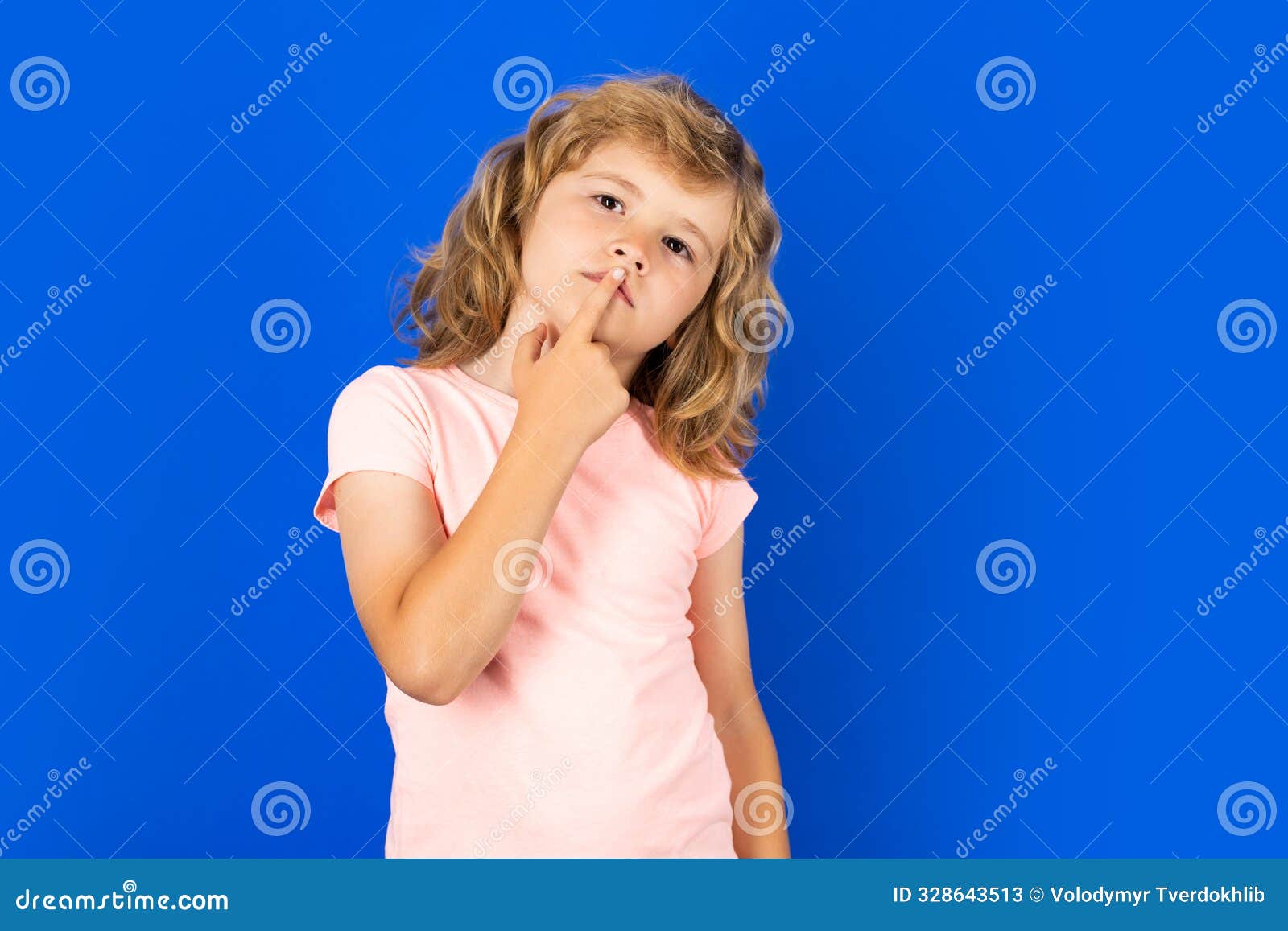Serious Cute Kid Boy Thinking on Studio Isolated Background. Think and ...
