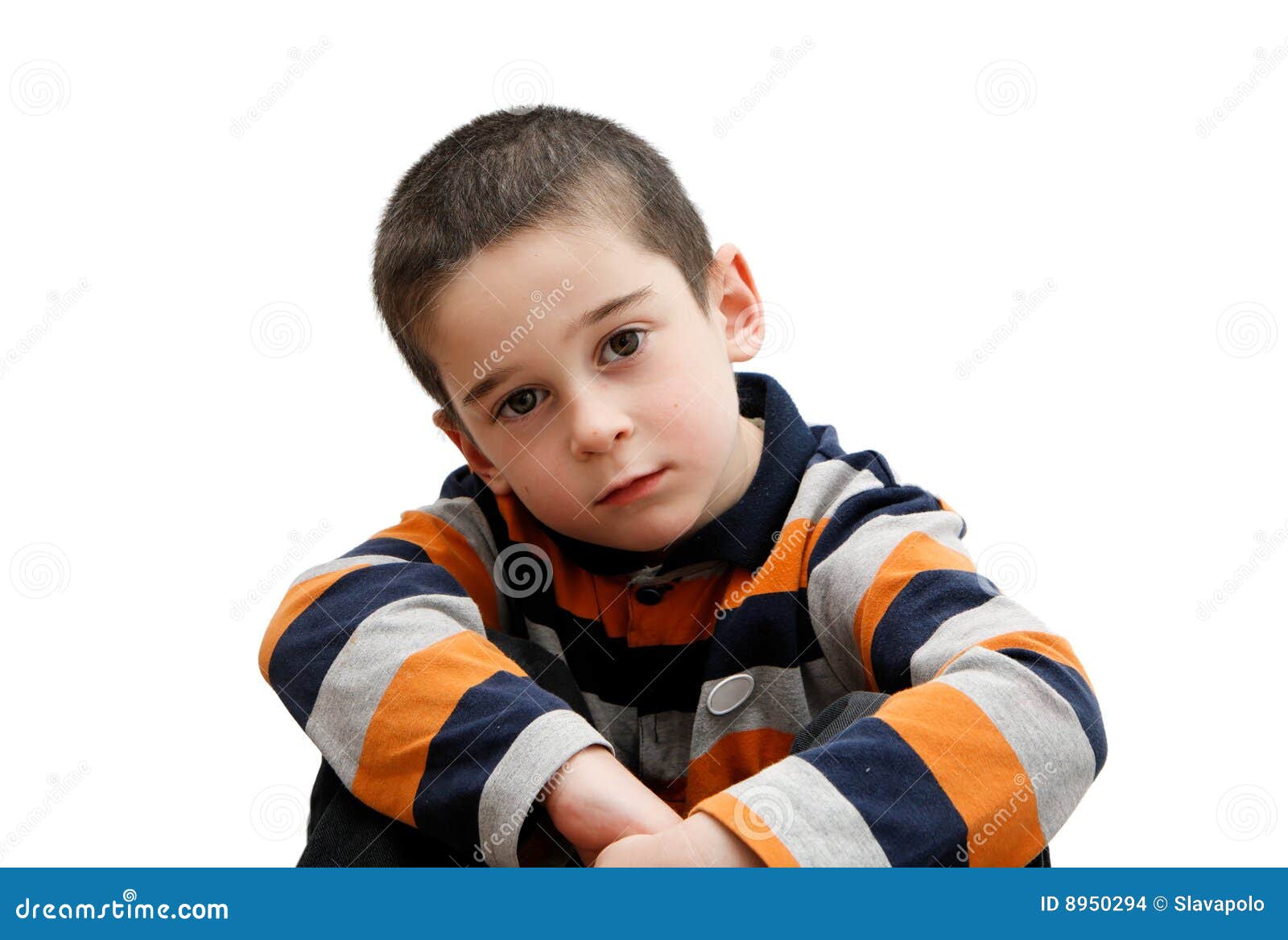Serious Cute Little Boy Sits Stock Photo - Image of dark, childhood ...