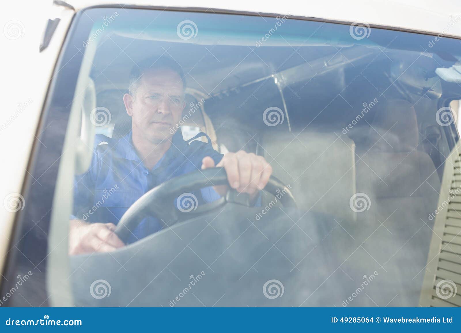 Serious Delivery Man Driving His Van Stock Photo - Image of freight ...