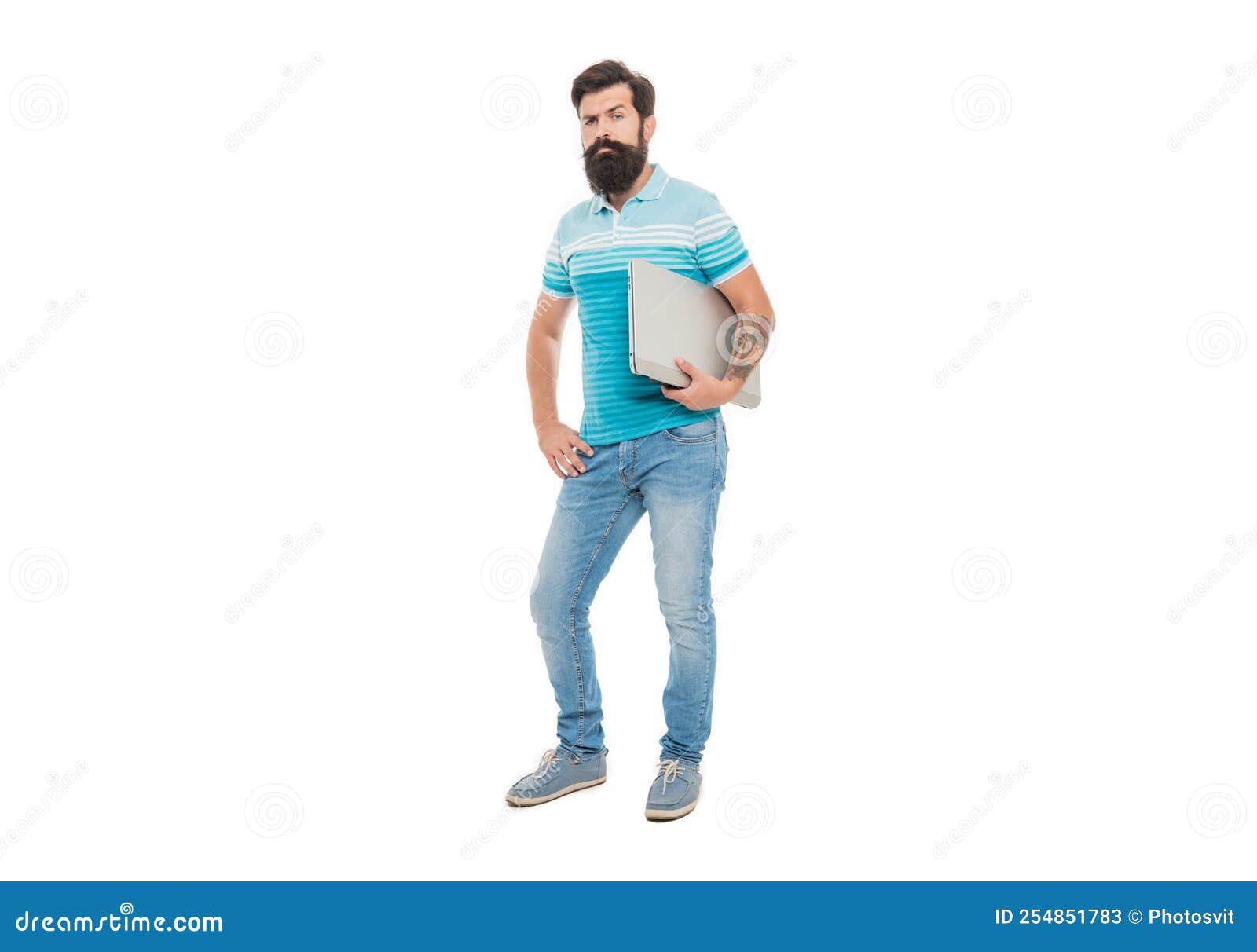 Serious Developer Isolated on White. Bearded Man Developer Holding ...