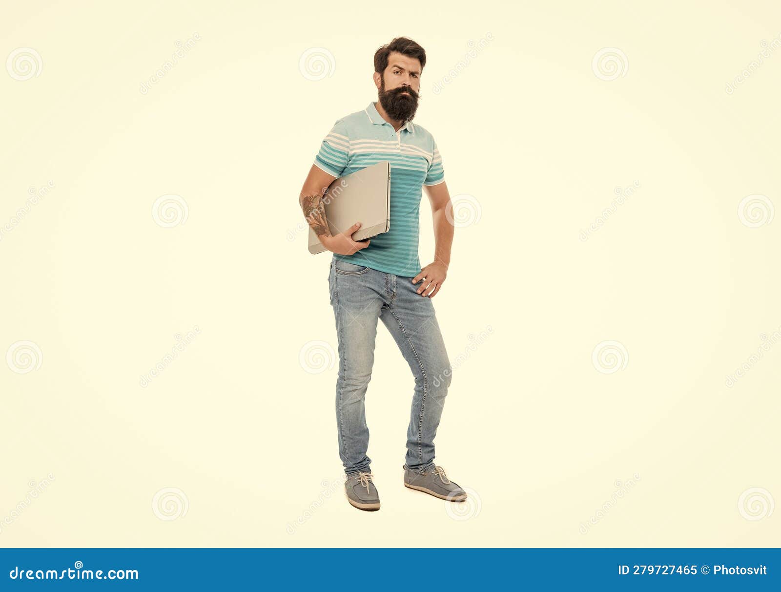 Serious Developer Isolated on White. Bearded Man Developer Holding ...