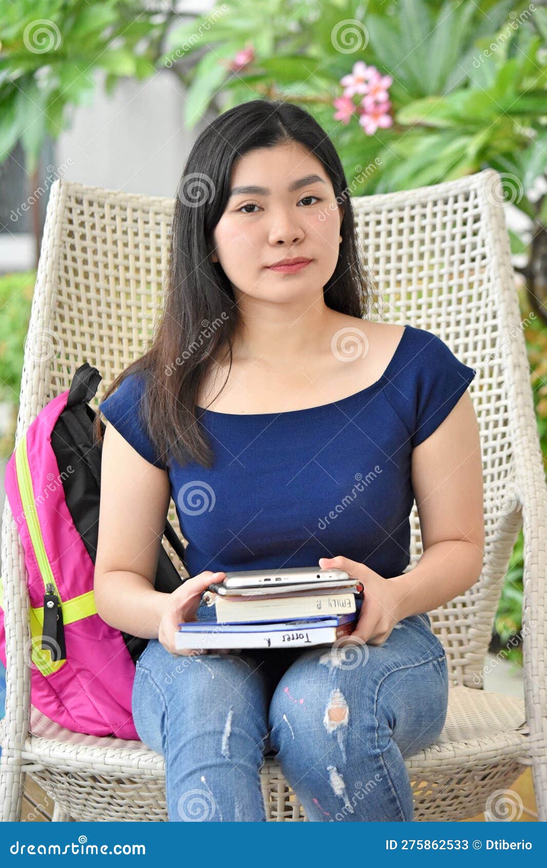 Serious Diverse Girl Student with Notebooks Stock Image - Image of ...