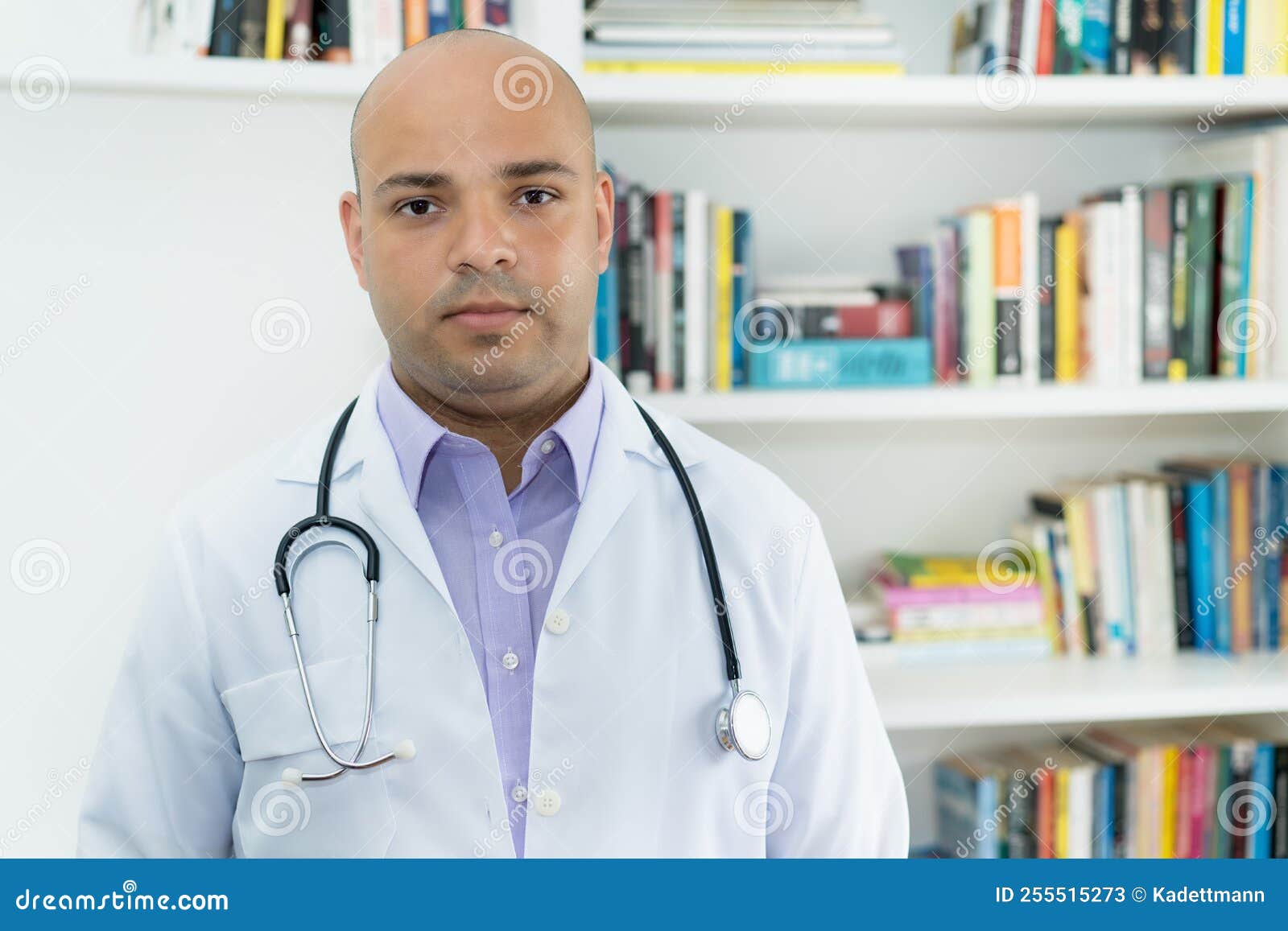 Serious doctor with bald stock image. Image of hospital - 255515273