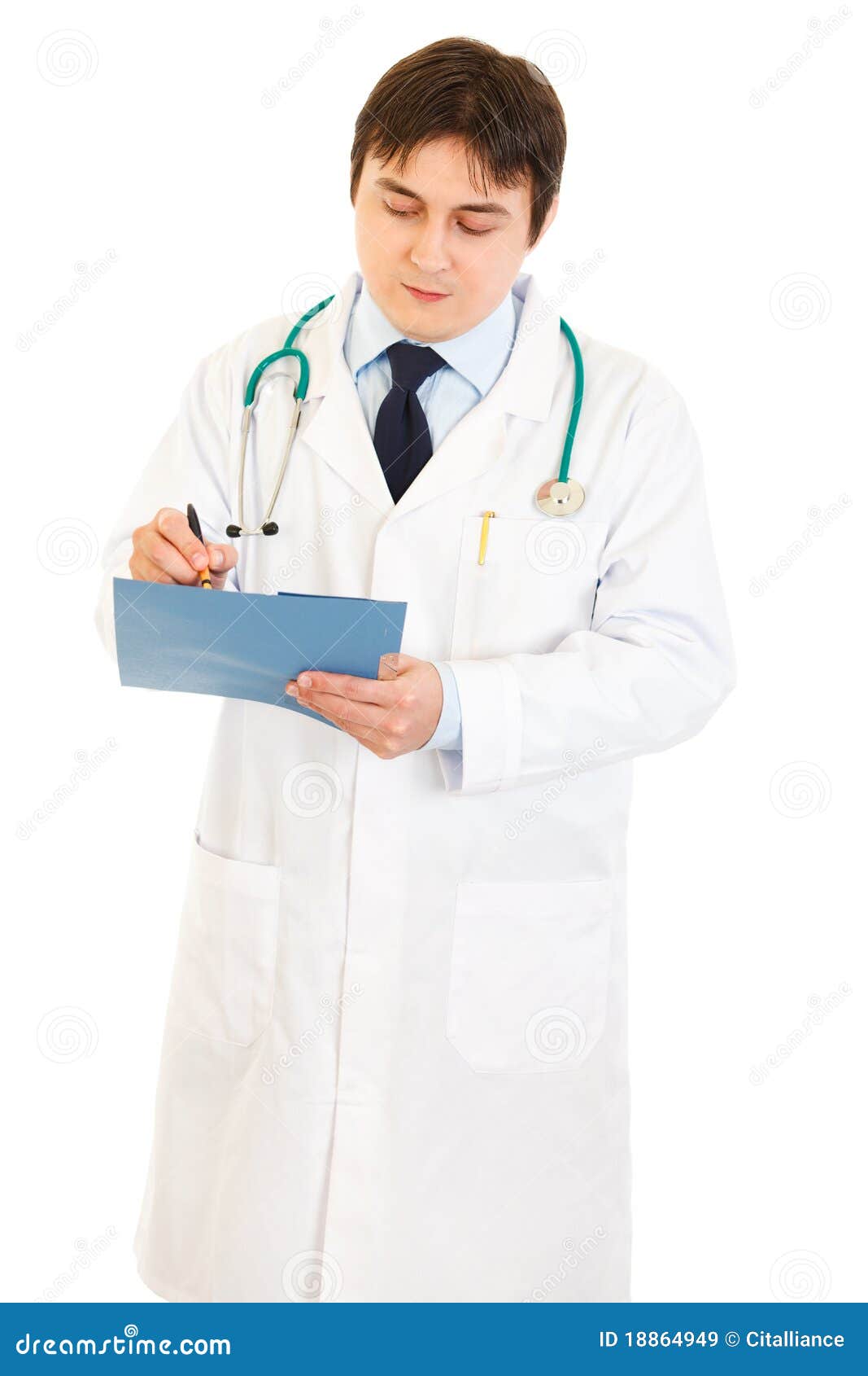 Serious Doctor Making Notes in Medical Chart Stock Image - Image of ...