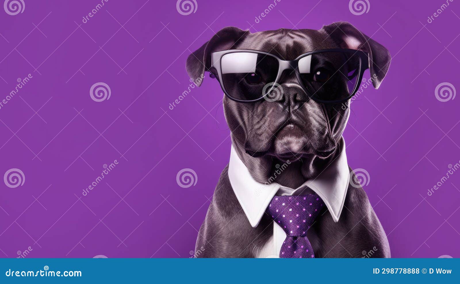 Serious Dog in a Suit and Glasses on a Purple Background with Copyspace ...