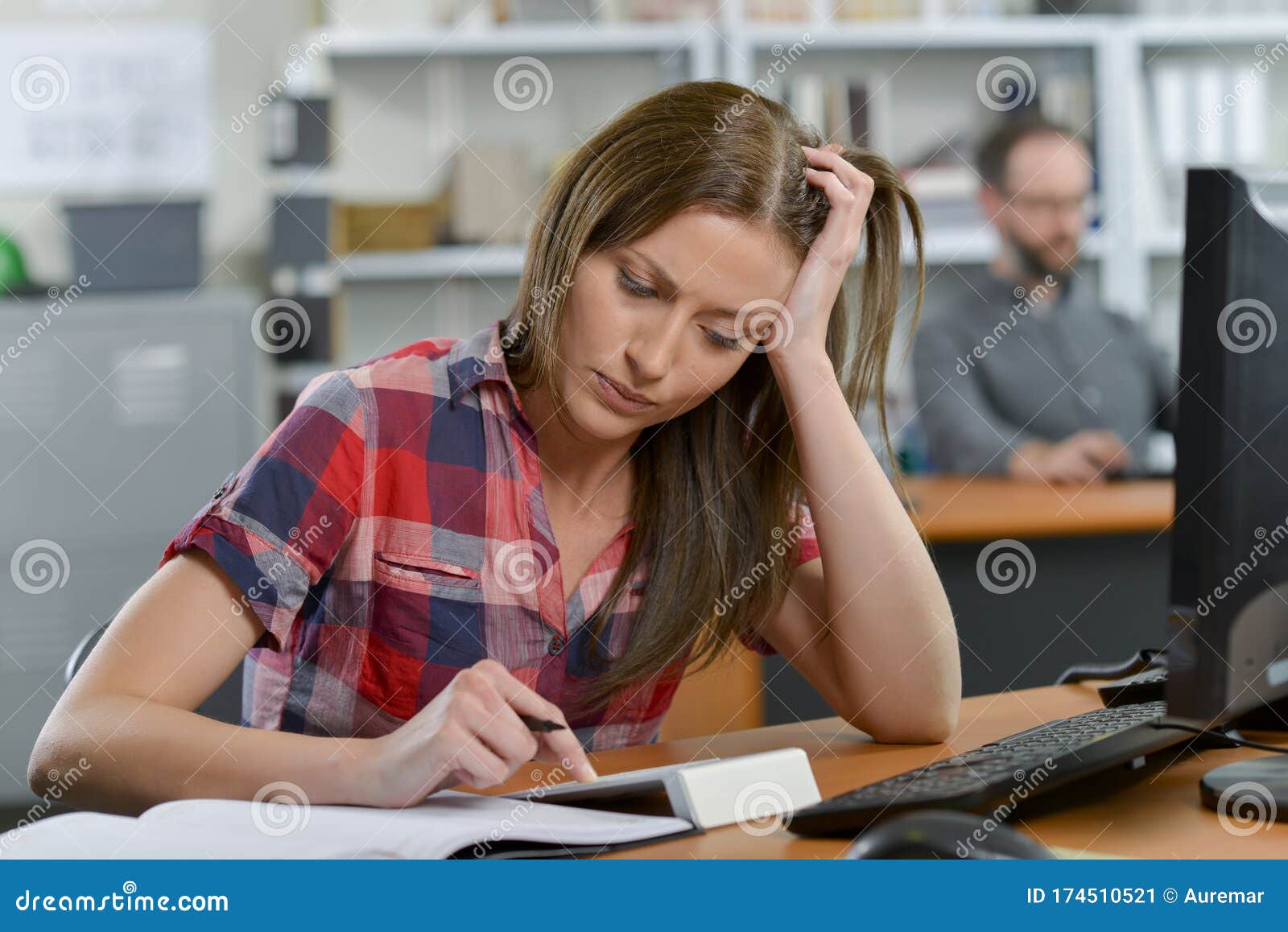 Serious employee in office stock image. Image of computer - 174510521