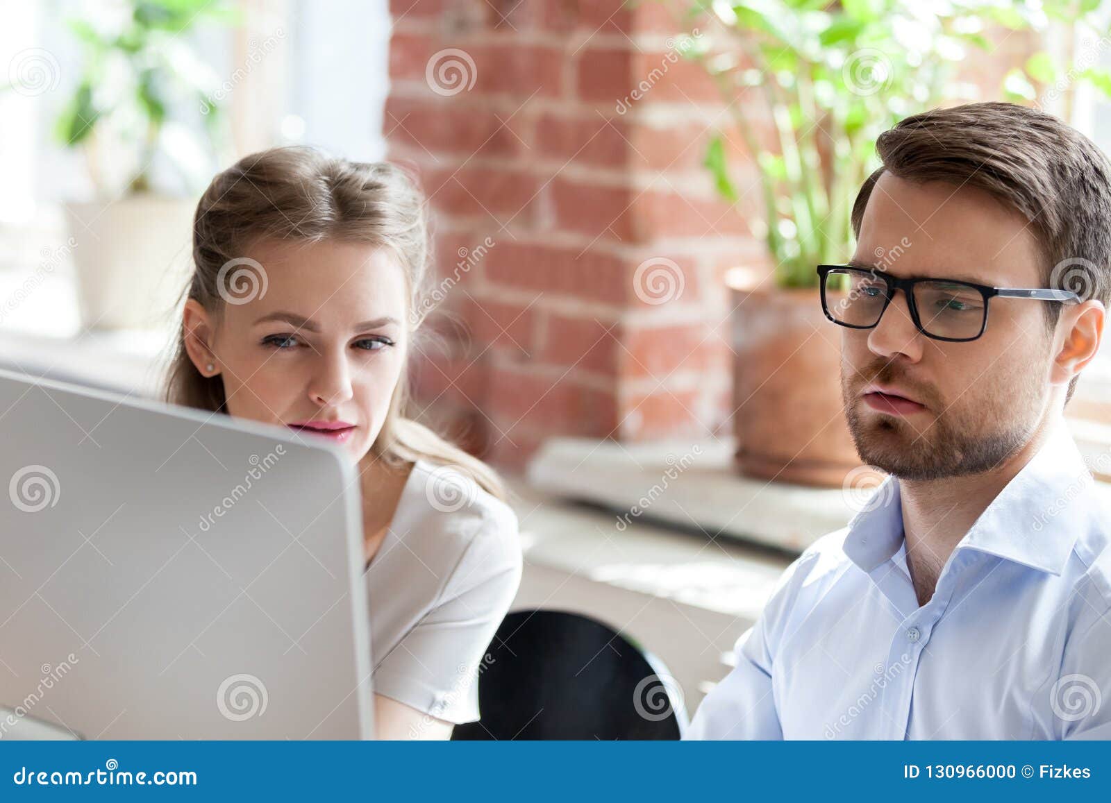 Serious Employees Work at Computer Cooperating in Office Stock Photo ...