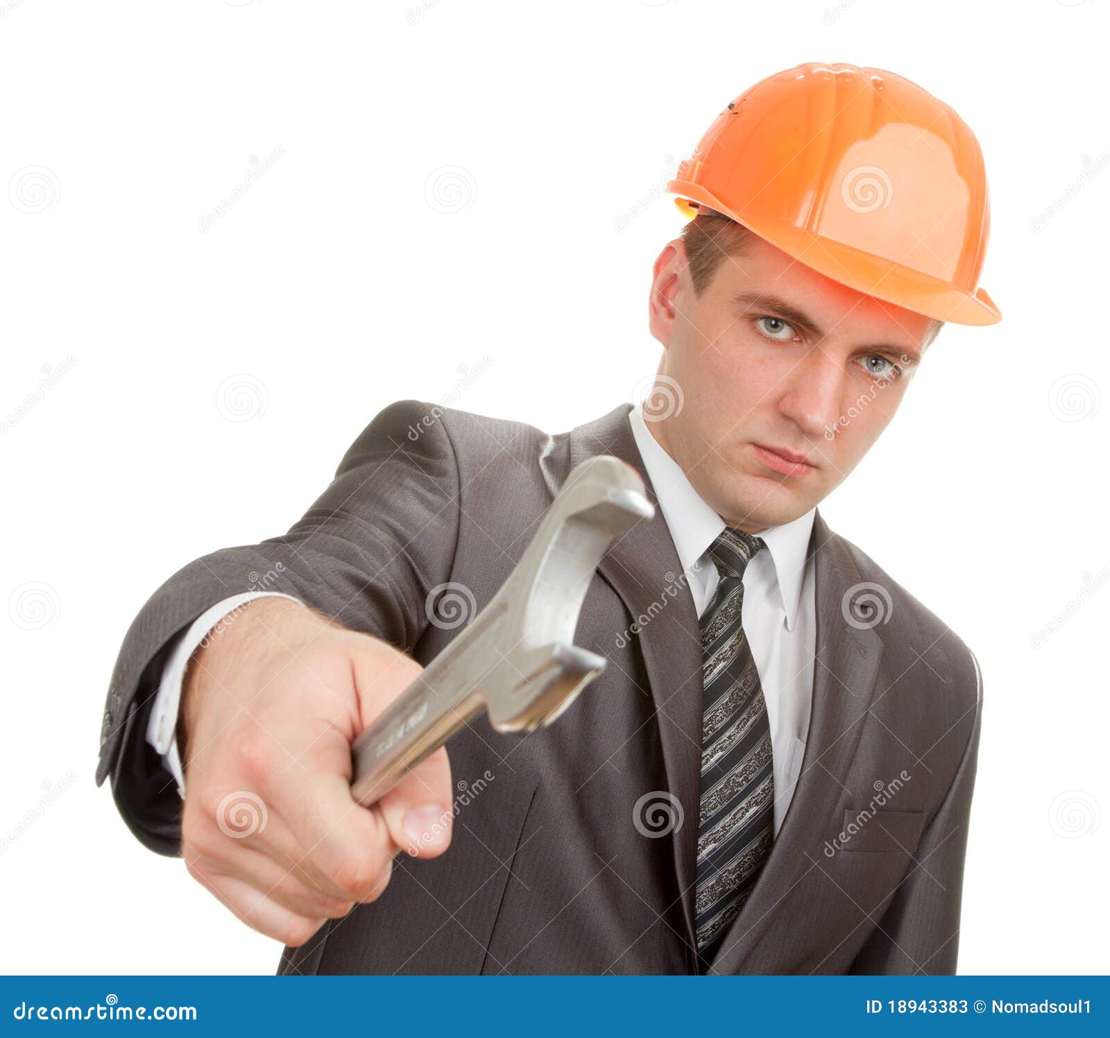 Serious Engineer in Hardhat with Spanner Stock Image - Image of safety ...