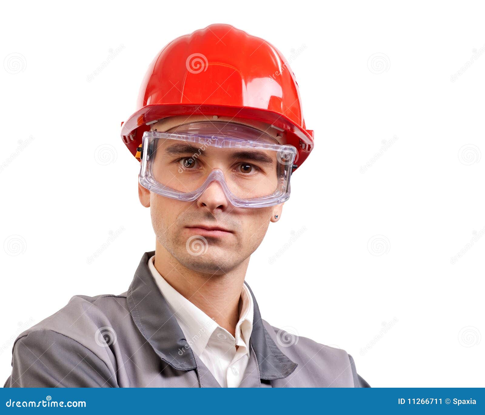 Serious Engineer in Red Hardhat Stock Image - Image of equipment, male ...