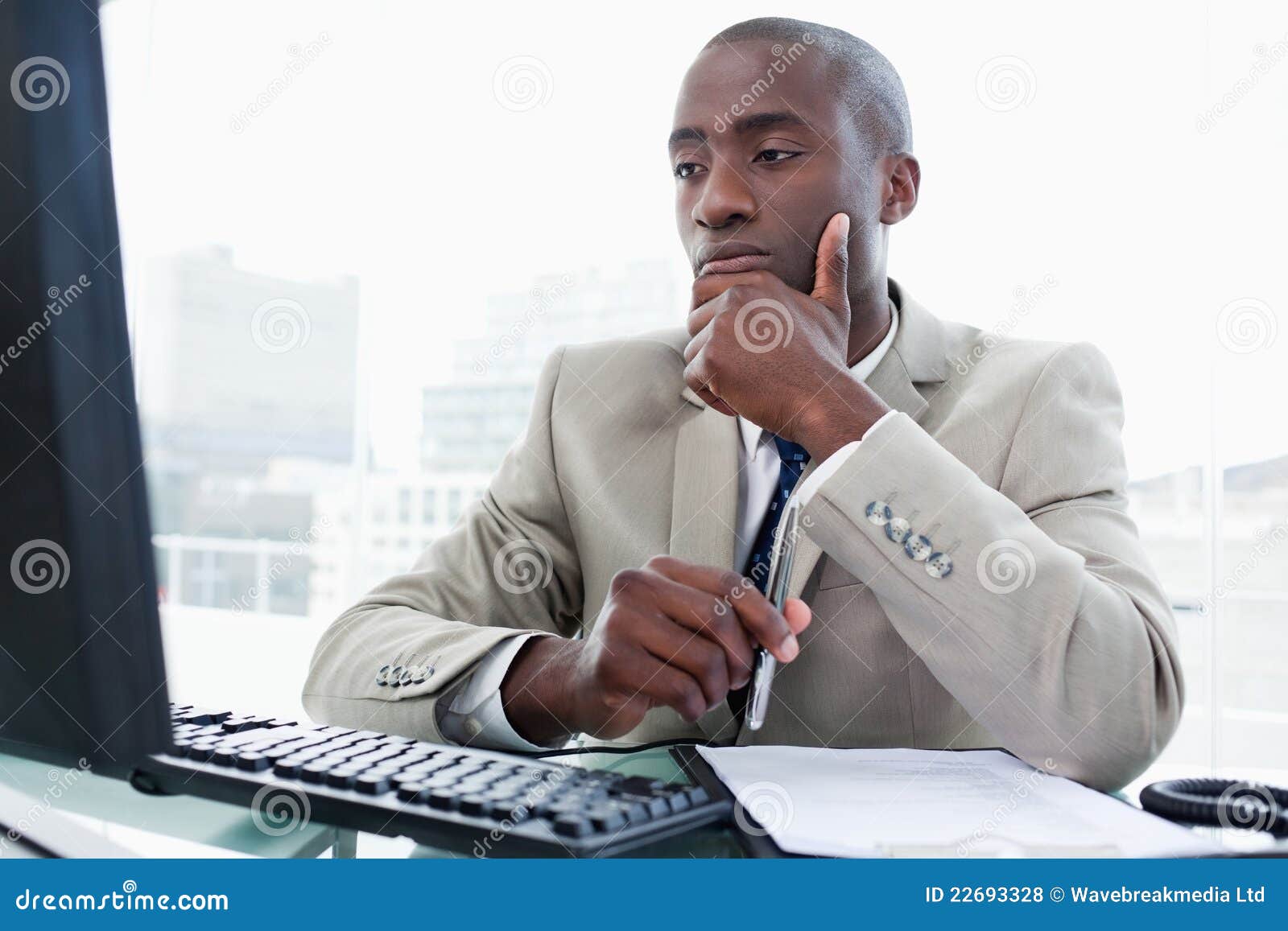 Serious Entrepreneur while Working with a Computer Stock Photo - Image ...