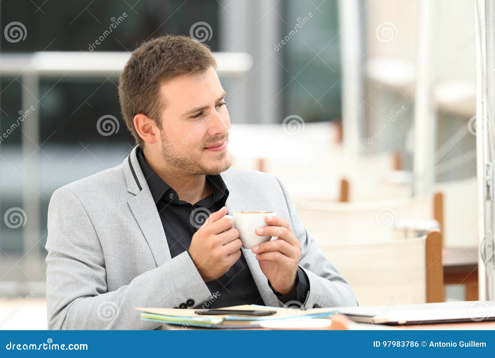 Serious Executive Thinking in a Coffee Shop Stock Photo - Image of ...