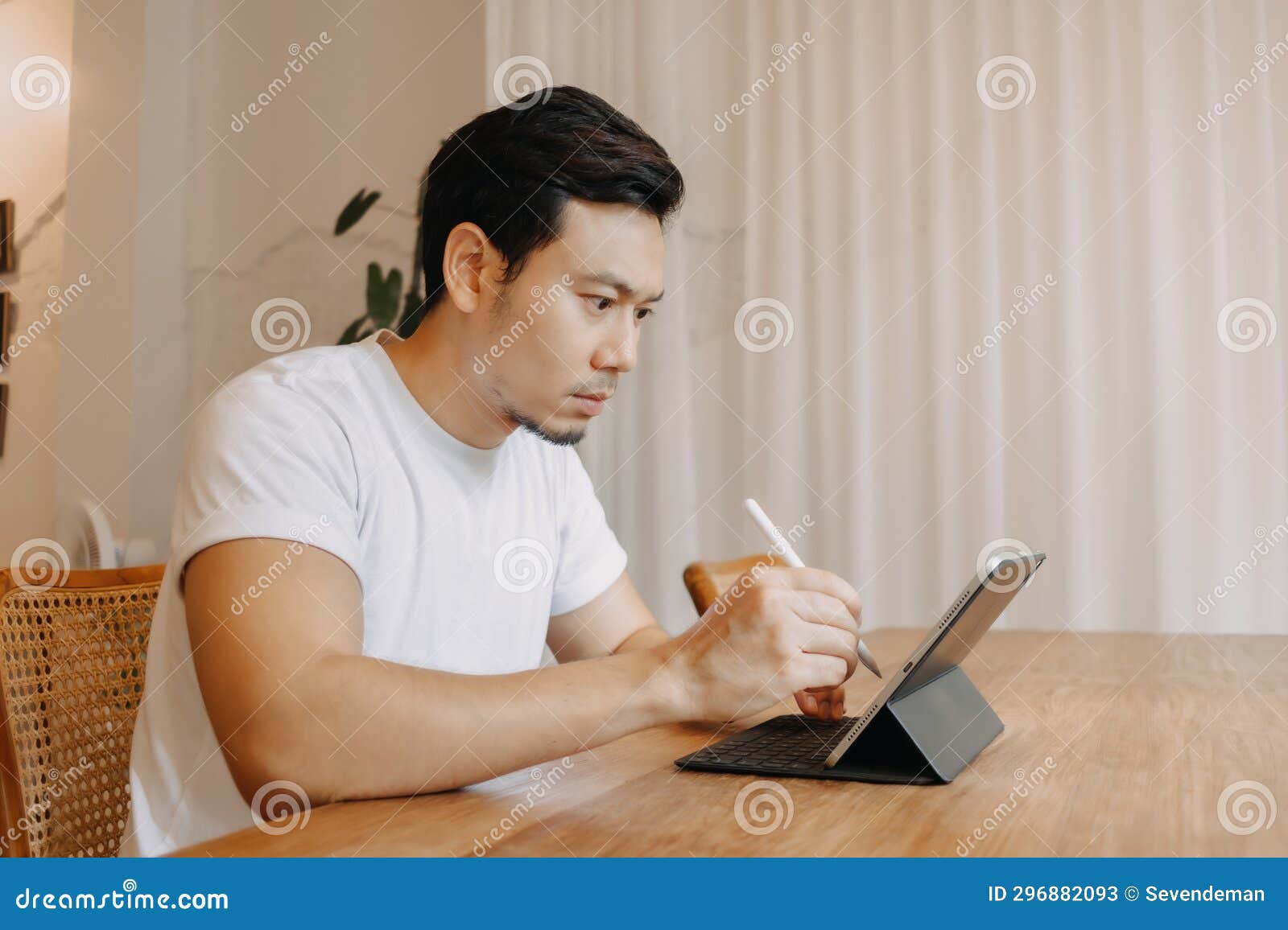 Serious Face of Freelance Man Focus and Concentrate on His Work in the ...