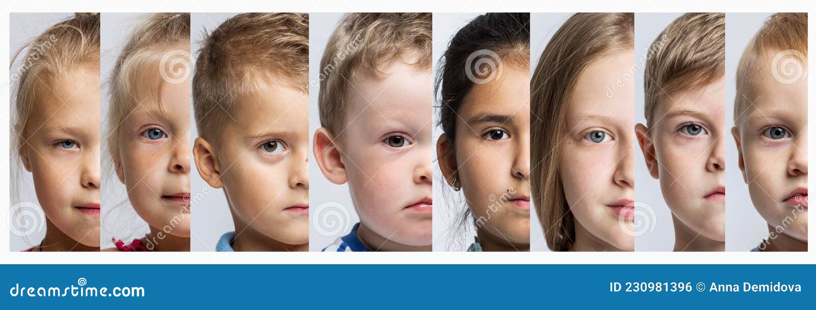 Serious Faces of Children. Future Generation. Close-up. Collage, Set of ...