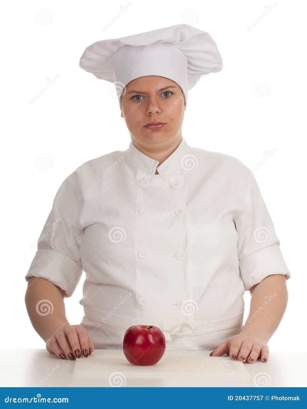 Serious Fat Female Cook with Red Apple Stock Image - Image of awful ...