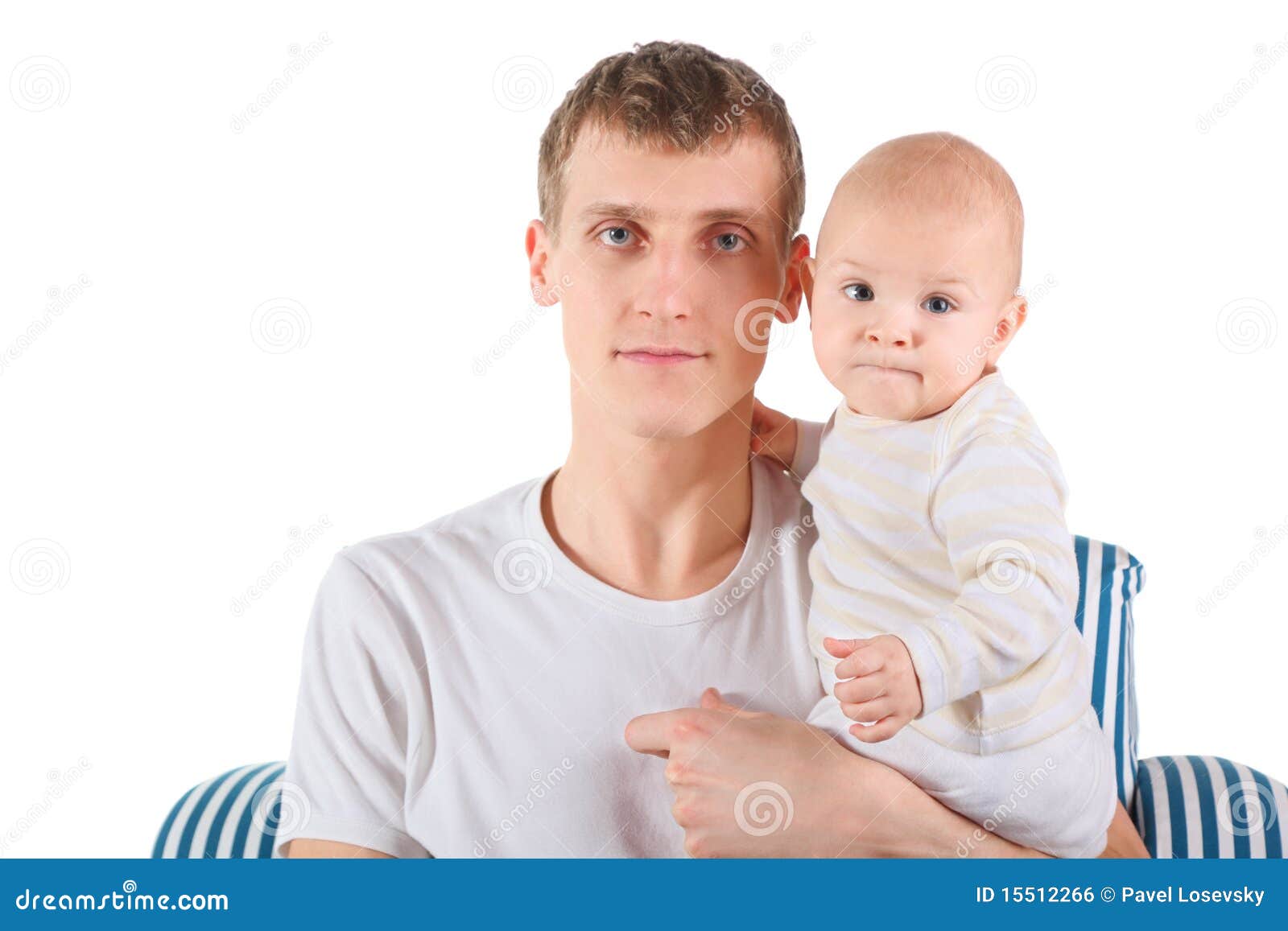 Serious Father with Baby is Sitting on Chair Stock Photo - Image of ...