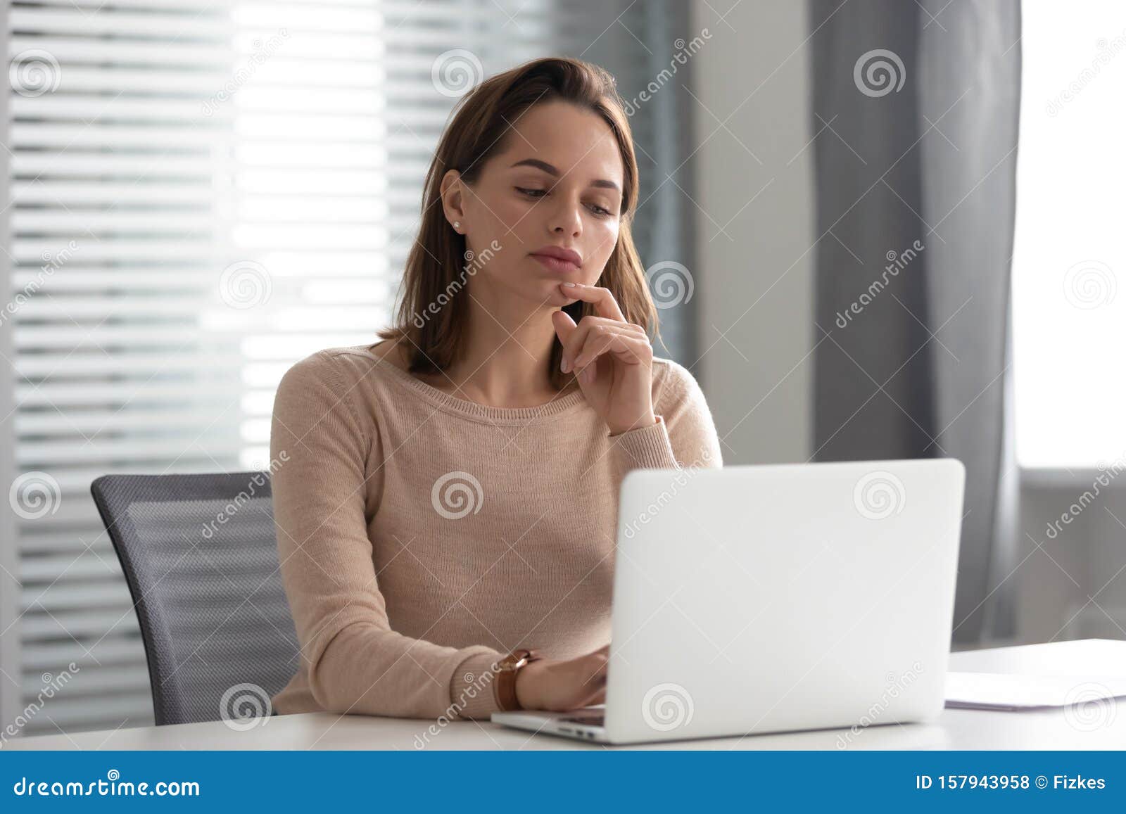 Serious Female Ceo Thinking Over Hard Problem Solution at Office. Stock ...
