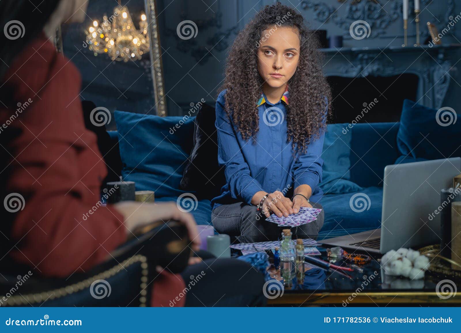 Serious Female Fortune-teller Preparing for Card Reading Stock Photo ...