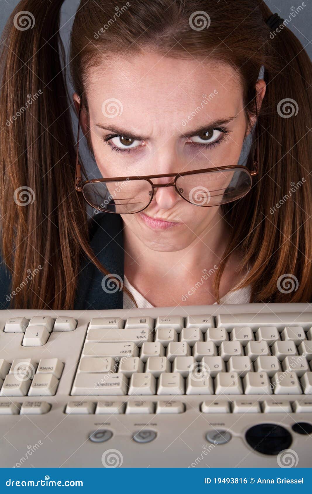 Serious Female Nerd stock photo. Image of blue, droop - 19493816