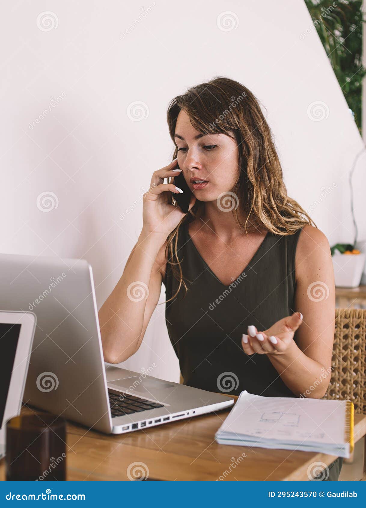 Serious Female Remote Worker Reading Message with Information Stock Photo - Image of guys, woman ...
